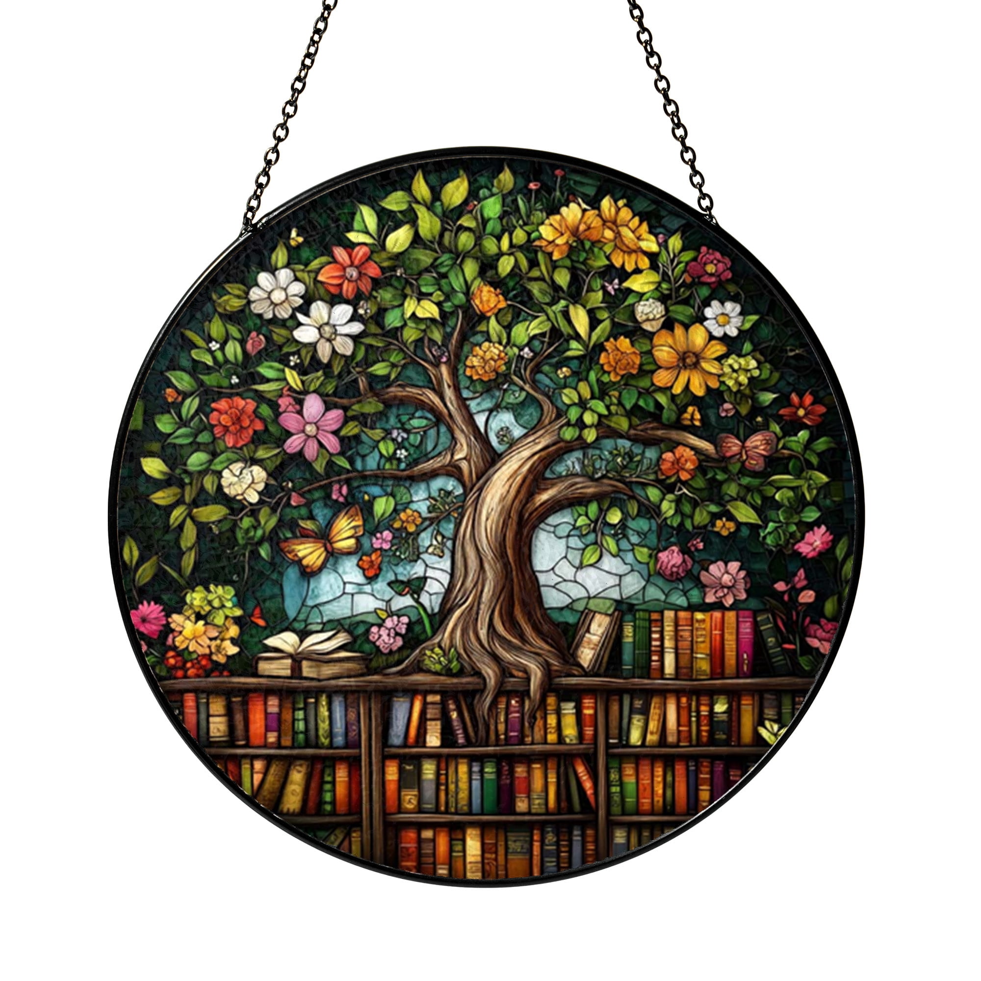 Stylized Reading Tree Stained Glass Style Suncatcher – Window Hanging ...