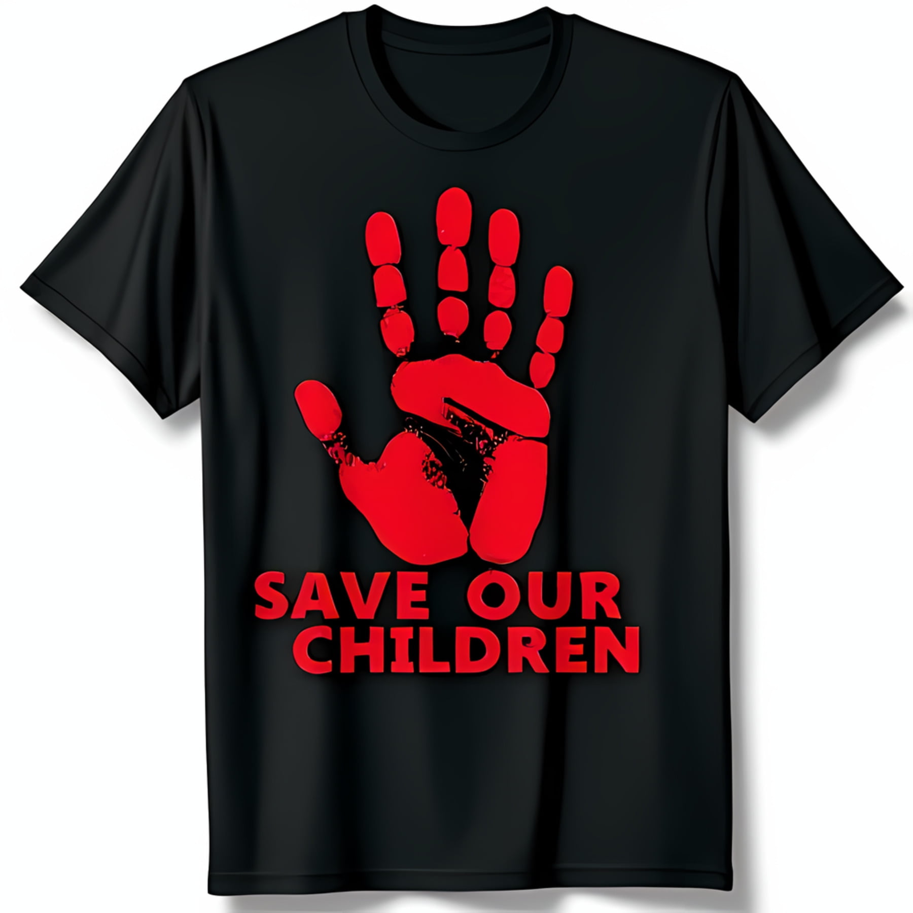Stylized Red Handprint T-Shirt Black Tee with SAVE OUR Design - Walmart.com