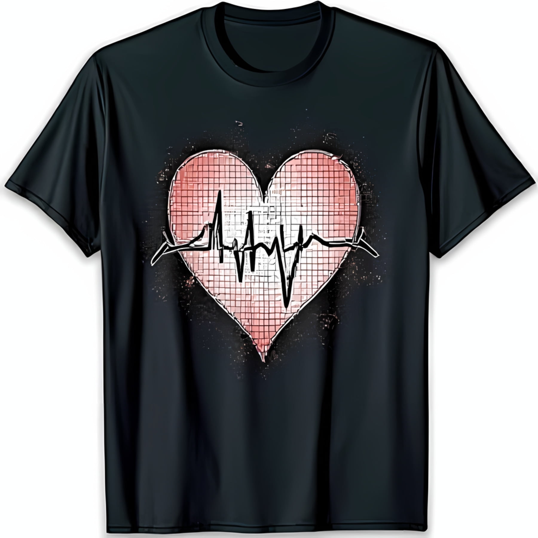Stylized Red Heart EKG Black T-Shirt with Splatter Design - Walmart.com