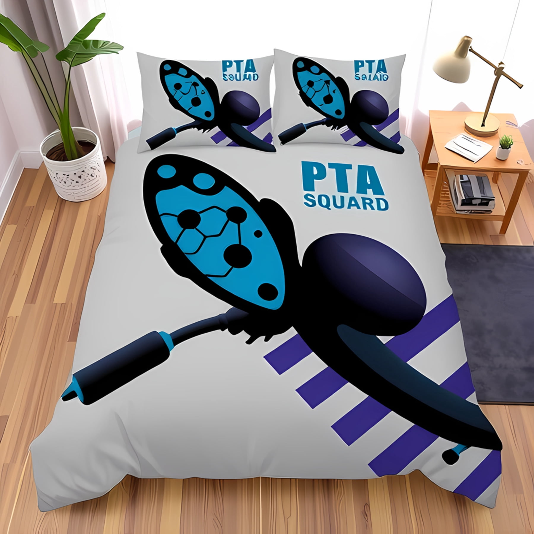 Stylized & Robot Design 3-Piece Duvet Cover Set in Blue & Black with ...