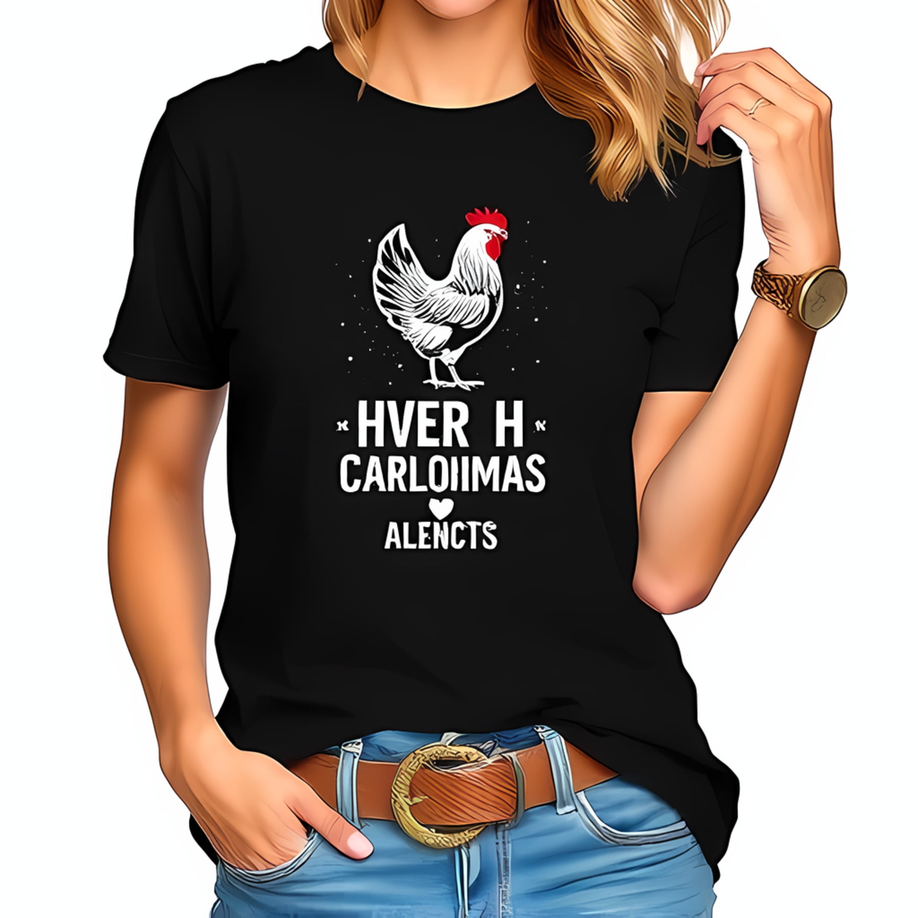 Stylized Rooster Graphic Cotton Short Sleeve T-Shirt with 'HVER H ...