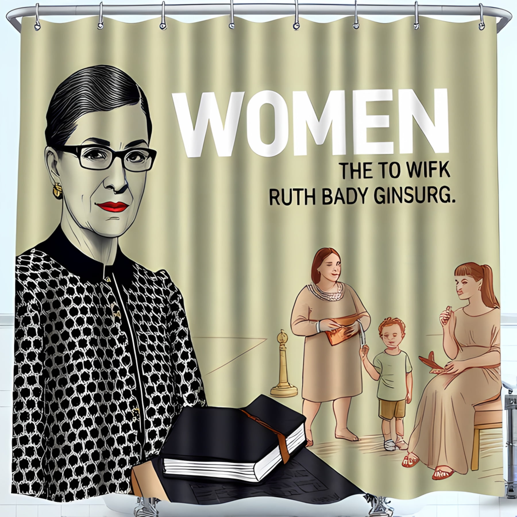 Stylized Ruth Bader Ginsburg Shower Curtain with Bold 'WOMEN' Text ...