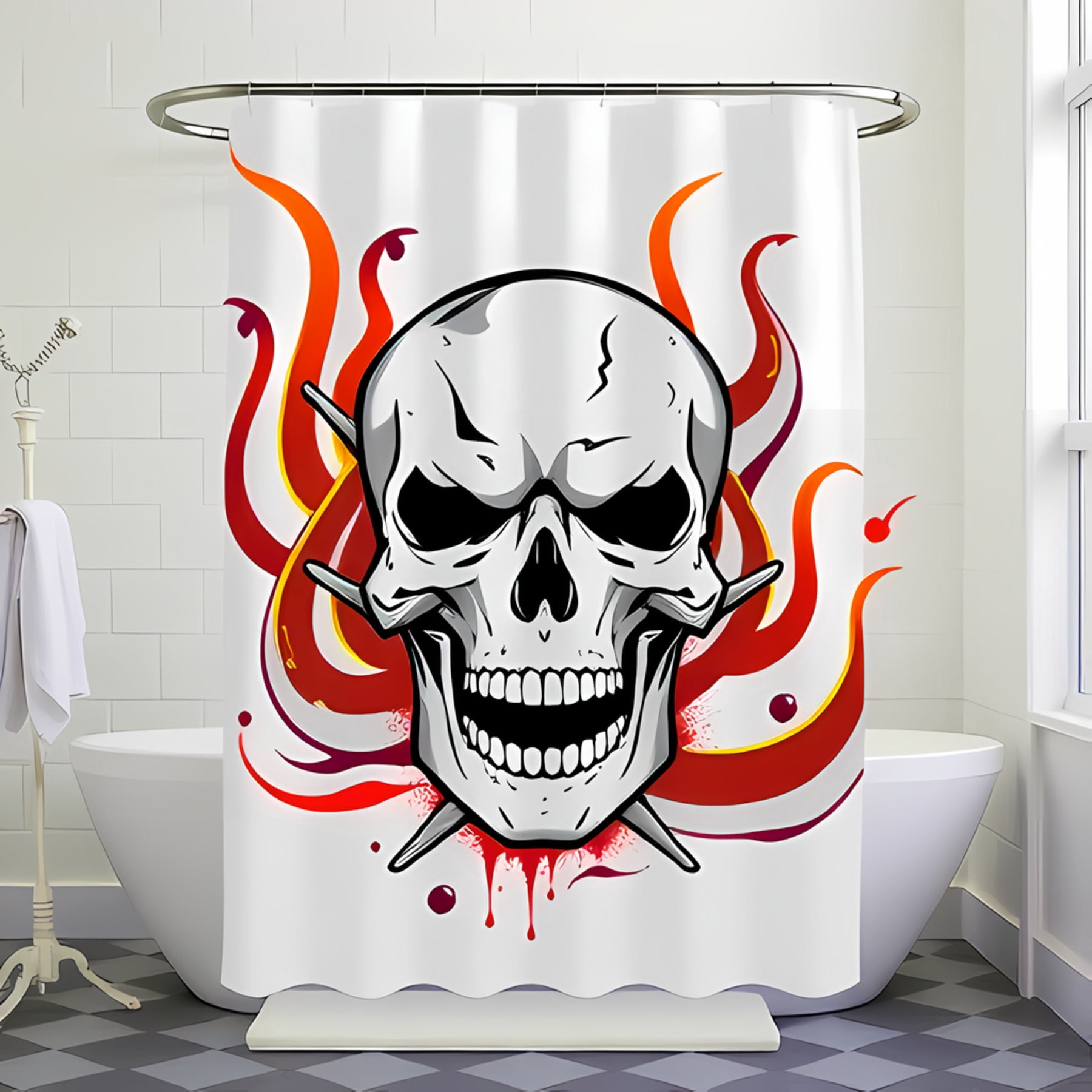 Stylized Shower Curtain with Fiery Red and Orange Flames - Unique ...