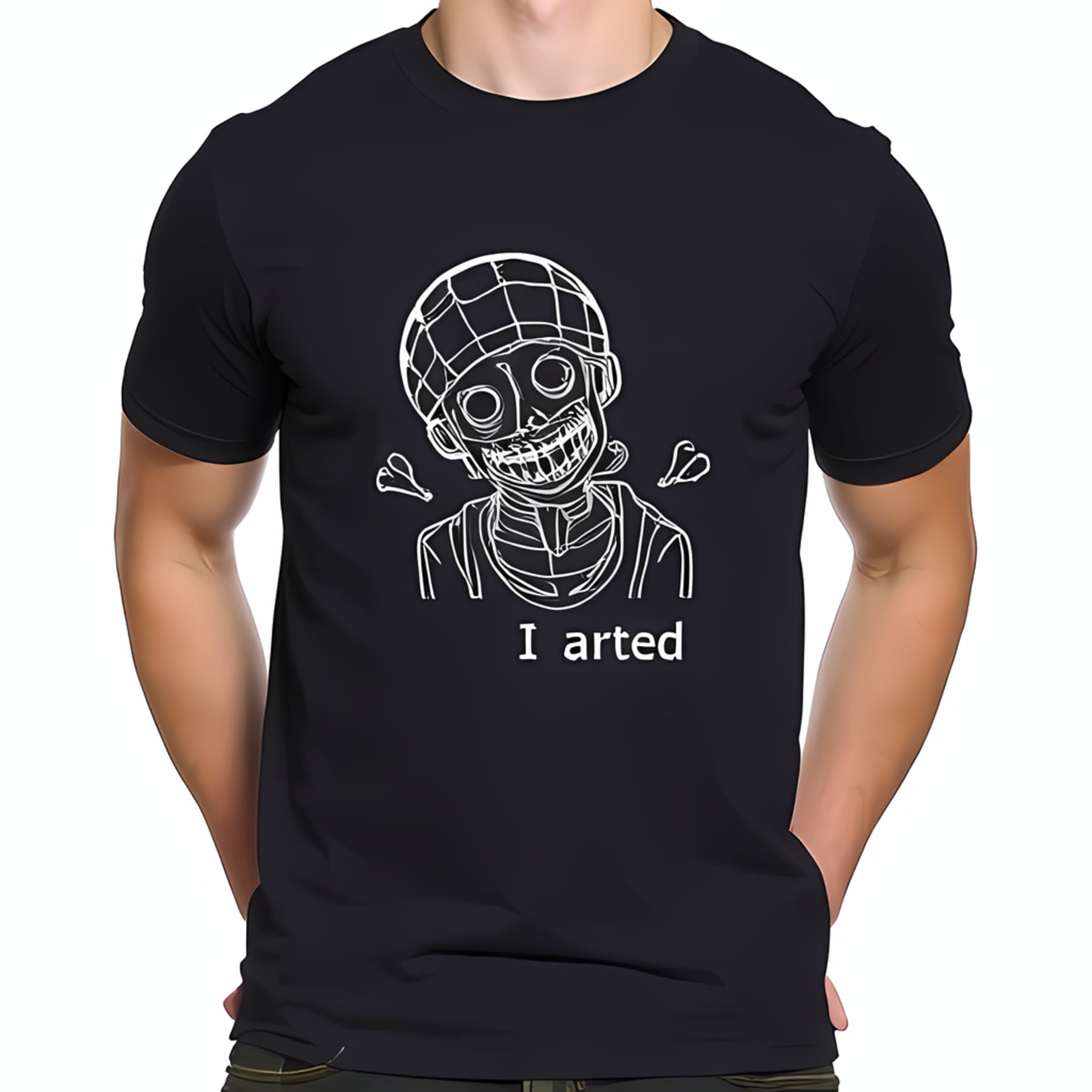 Stylized Skeletal Figure T-Shirt - Black Cotton Short Sleeve Tee with ...