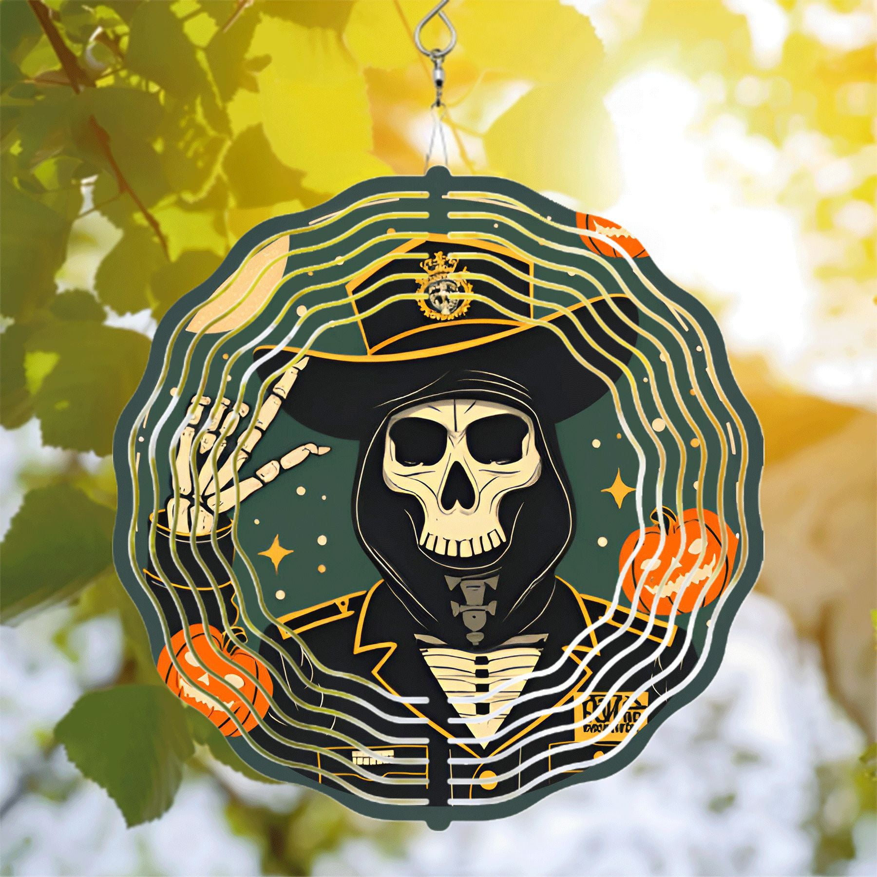 Stylized Skeleton Wind Spinner - Halloween Garden Decor with Concentric ...