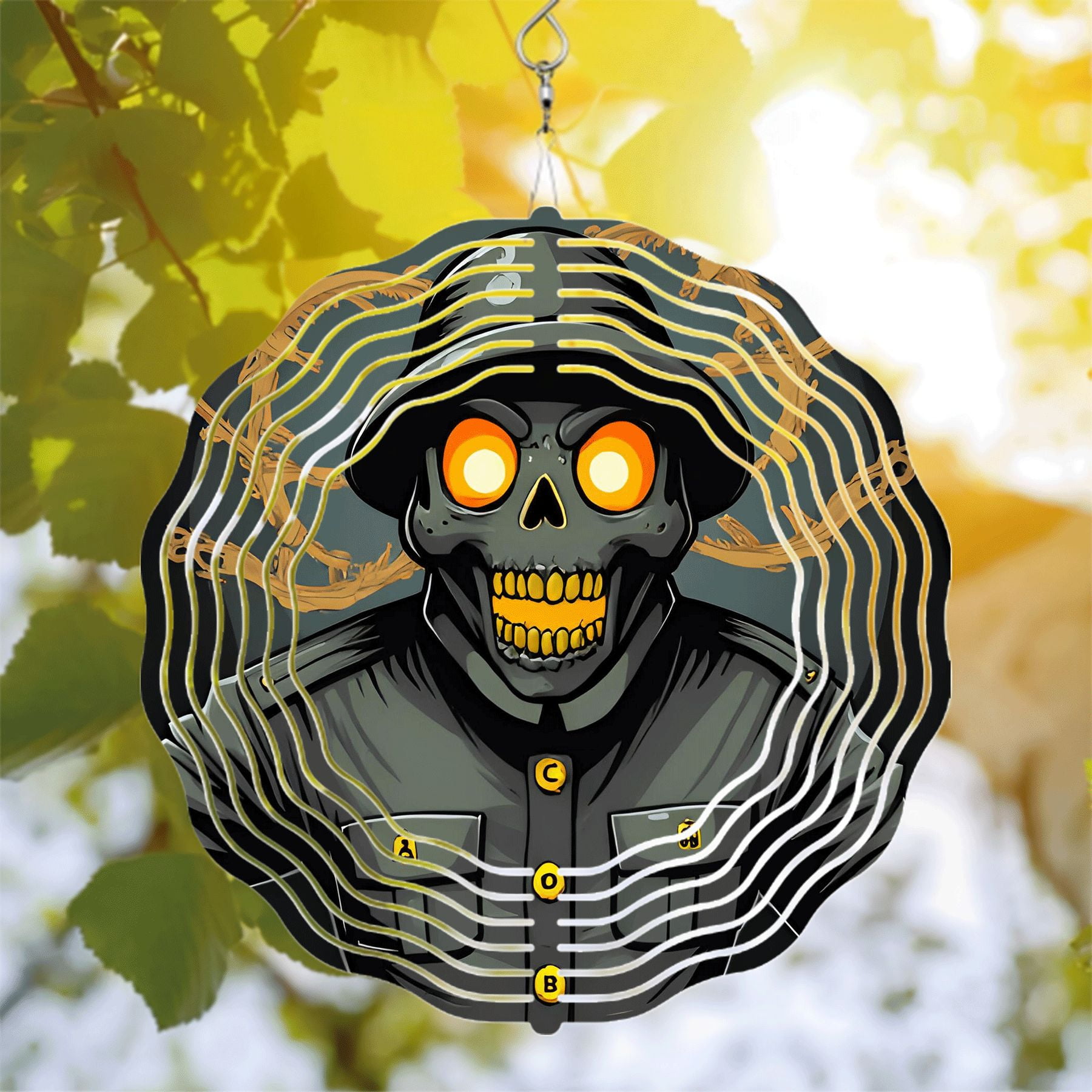 Stylized Skull Metal Wind Spinner - Design with Glowing Eyes Sound Wave ...