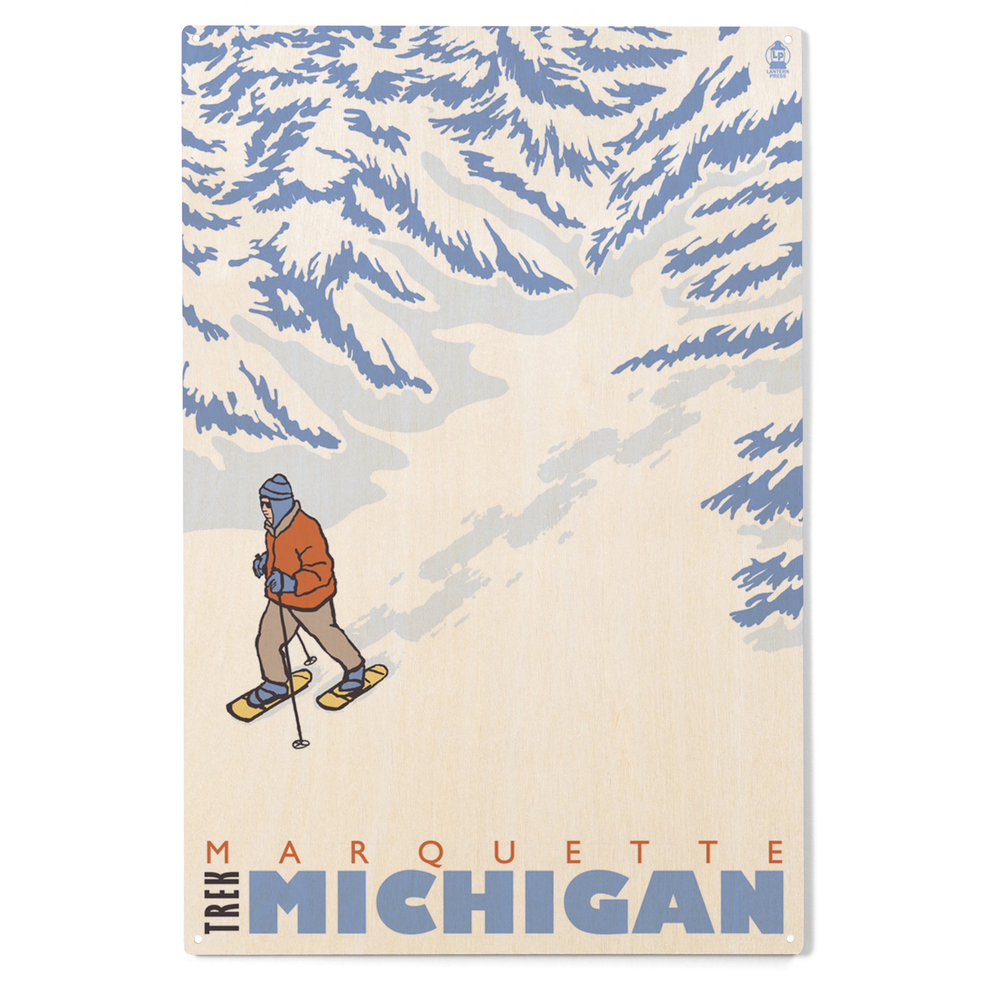 Stylized Snowshoer, Marquette, Michigan Birch Wood Wall Sign (10x15 ...