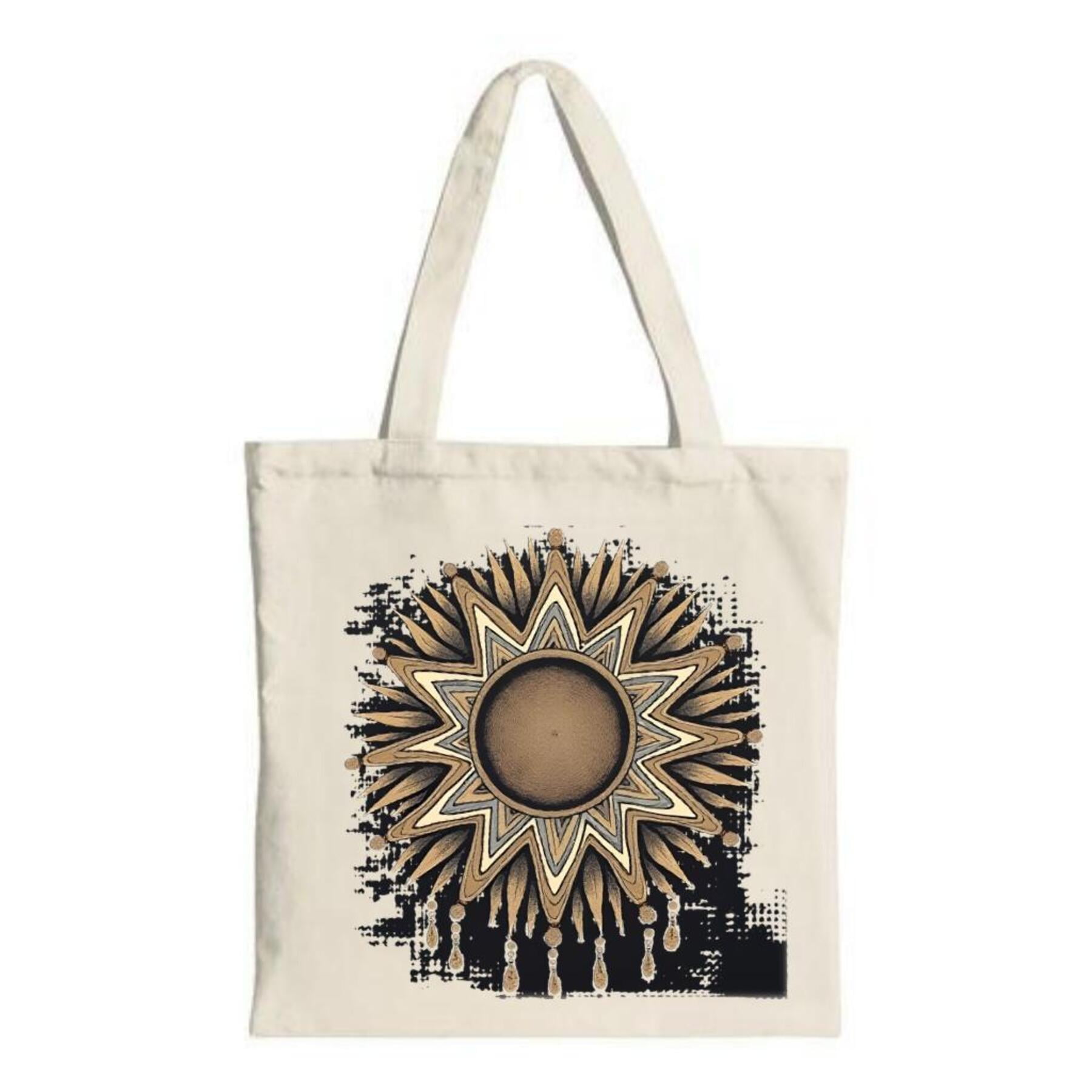 Stylized Sun Canvas Tote Bag with Intricate Patterns & Gradient ...