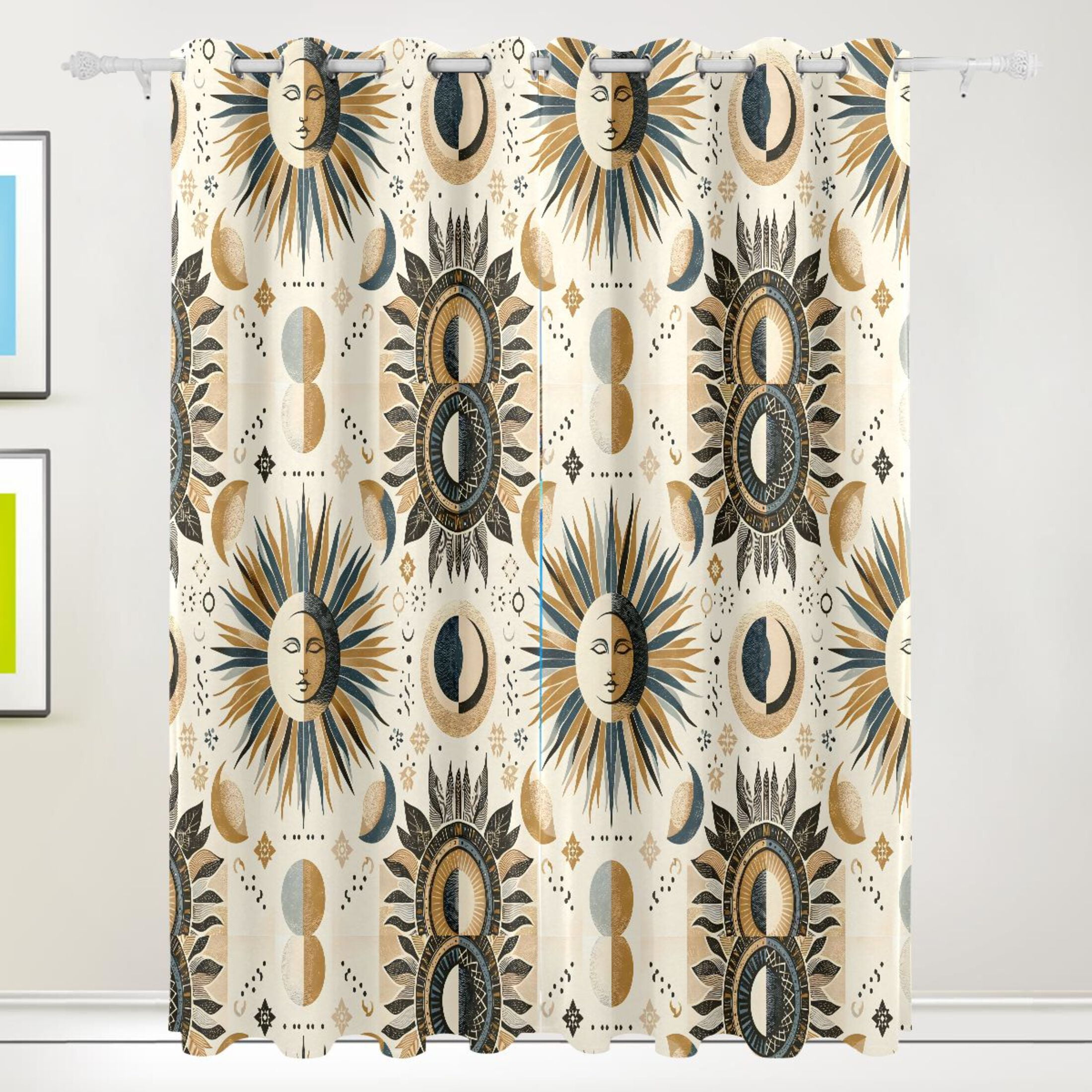 Stylized Sun and Moon Blackout Curtains 2 Panels Set Grommet Drapes for ...