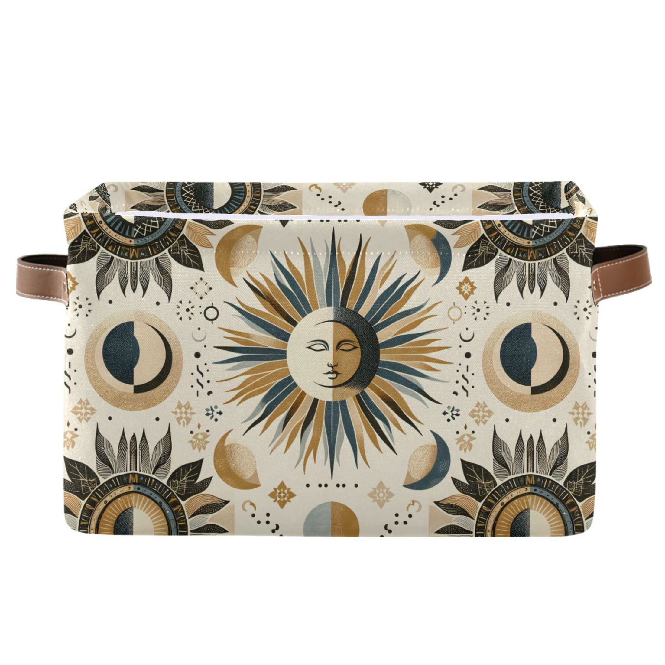 Stylized Sun and Moon Storage Bins with Handle Fabric Organizer Basket Foldable Box 1 Pack 14 ...