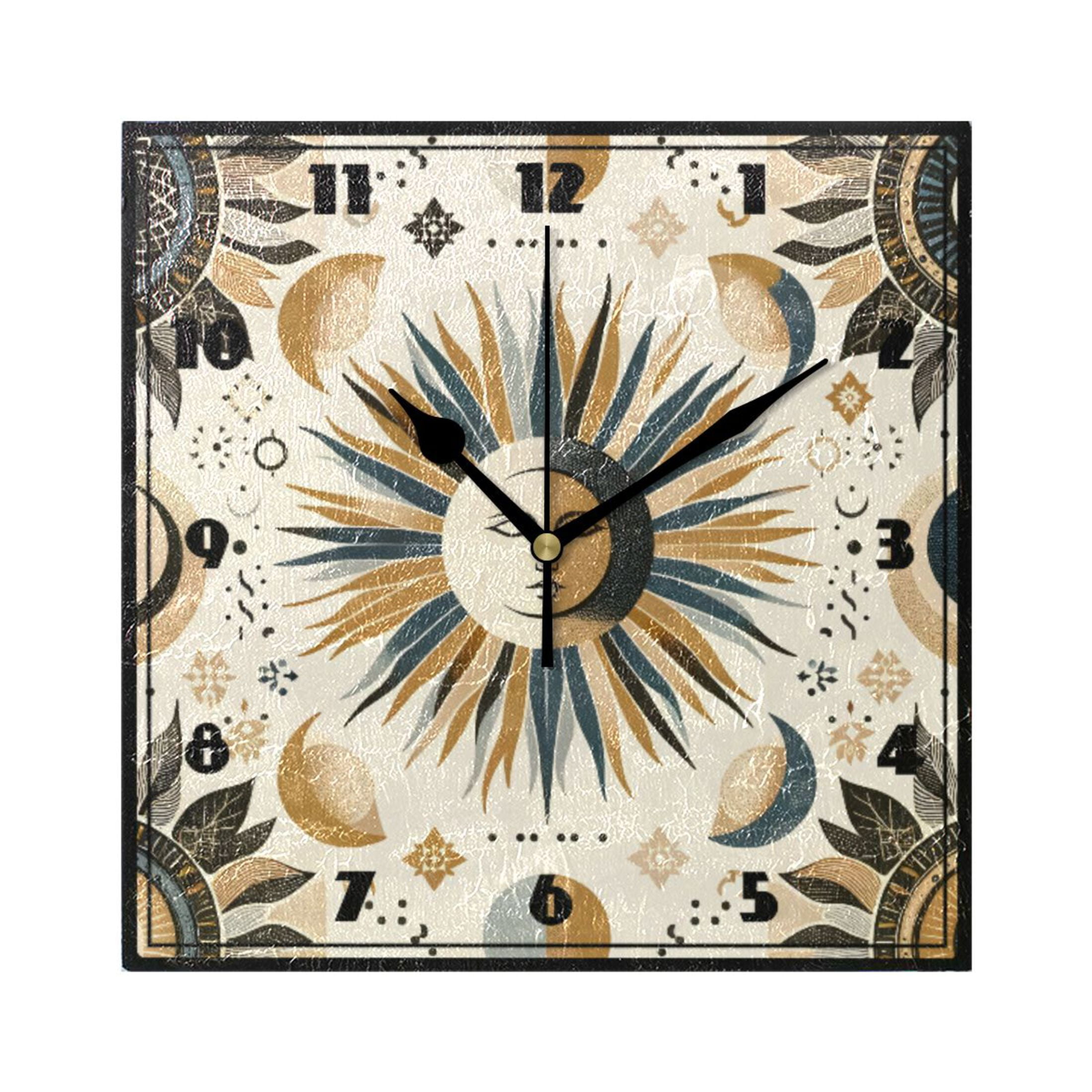Stylized Sun and Moon Wall Clock 7.78" Non-Ticking Silent Battery ...