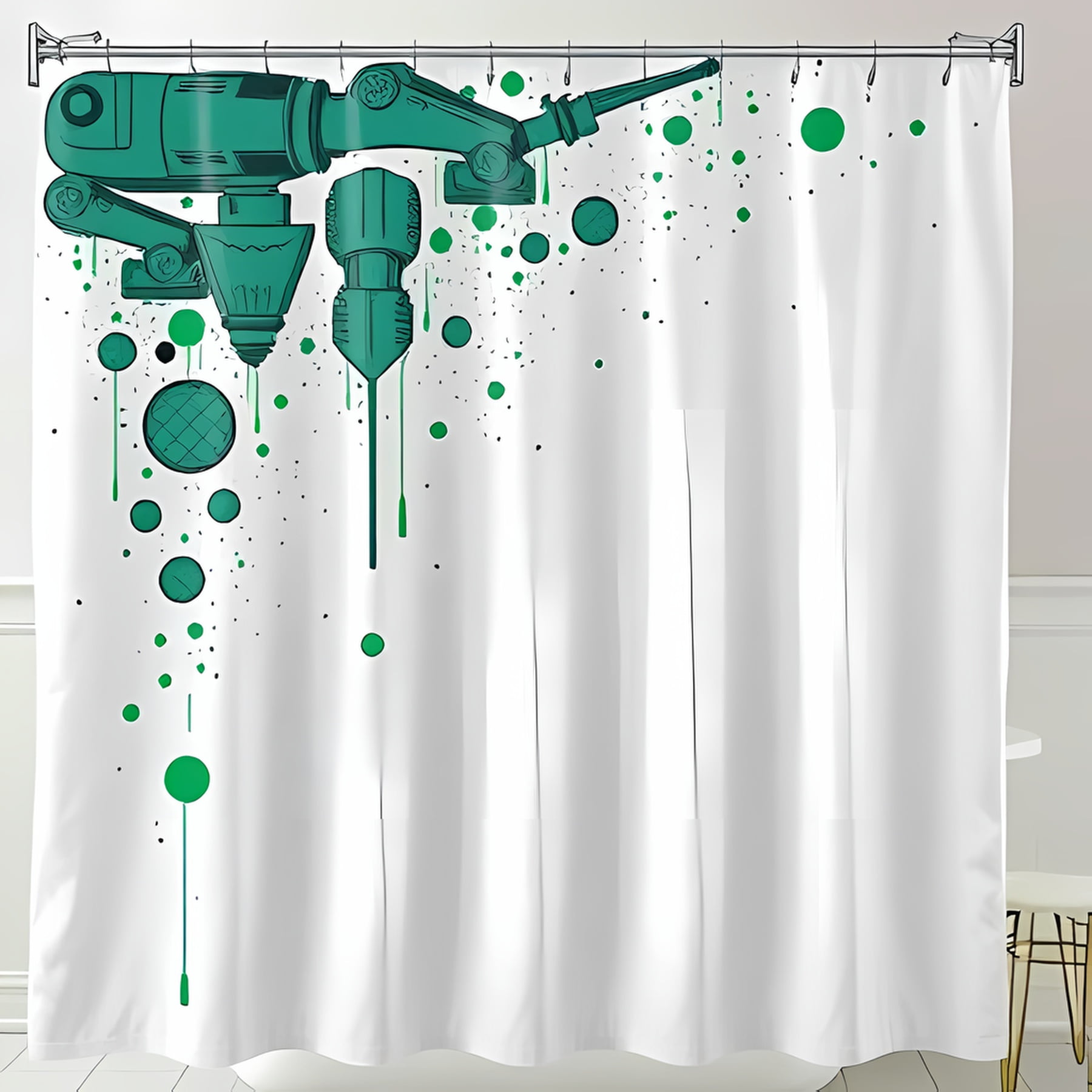 Stylized Teal-Green Robotic Arm Shower Curtain - Modern Industrial ...