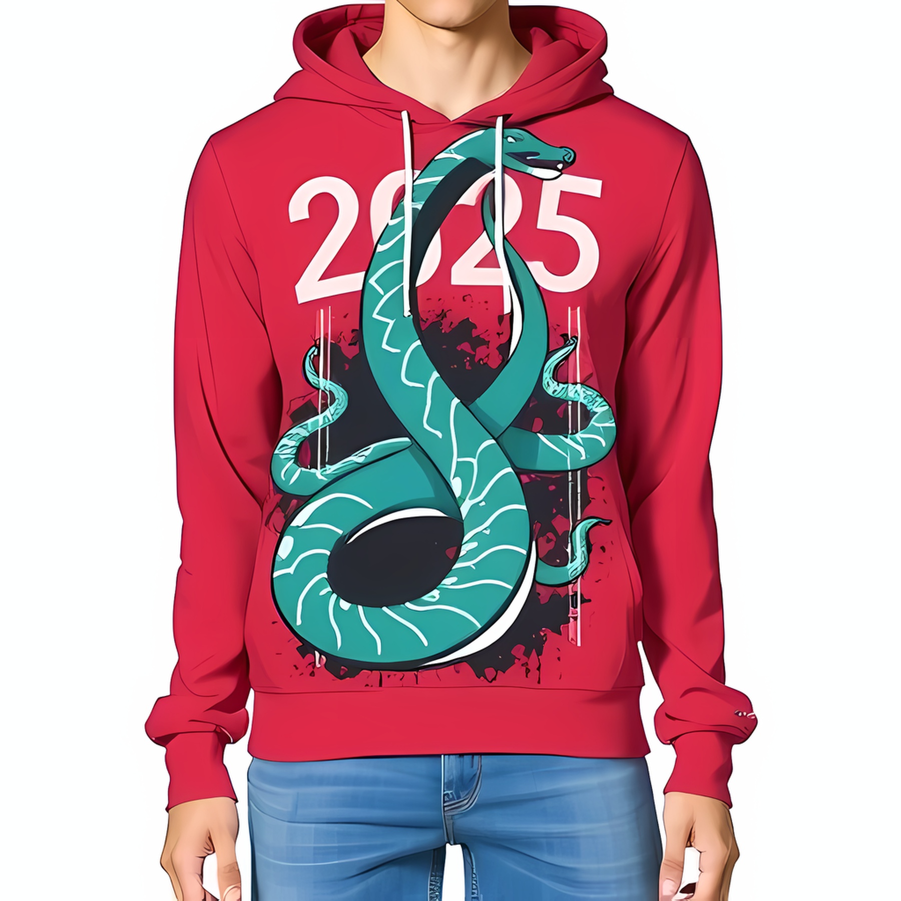 Stylized Teal Snake Graphic 3D Hoodie with Splatter Paint Effect & 2025 ...