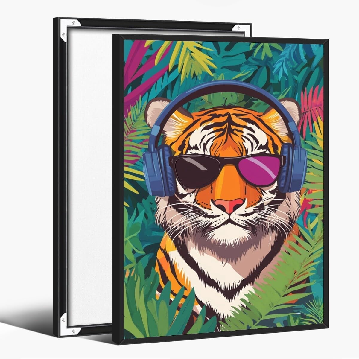 Stylized Tiger Digital Art Poster with Headphones and Sunglasses ...