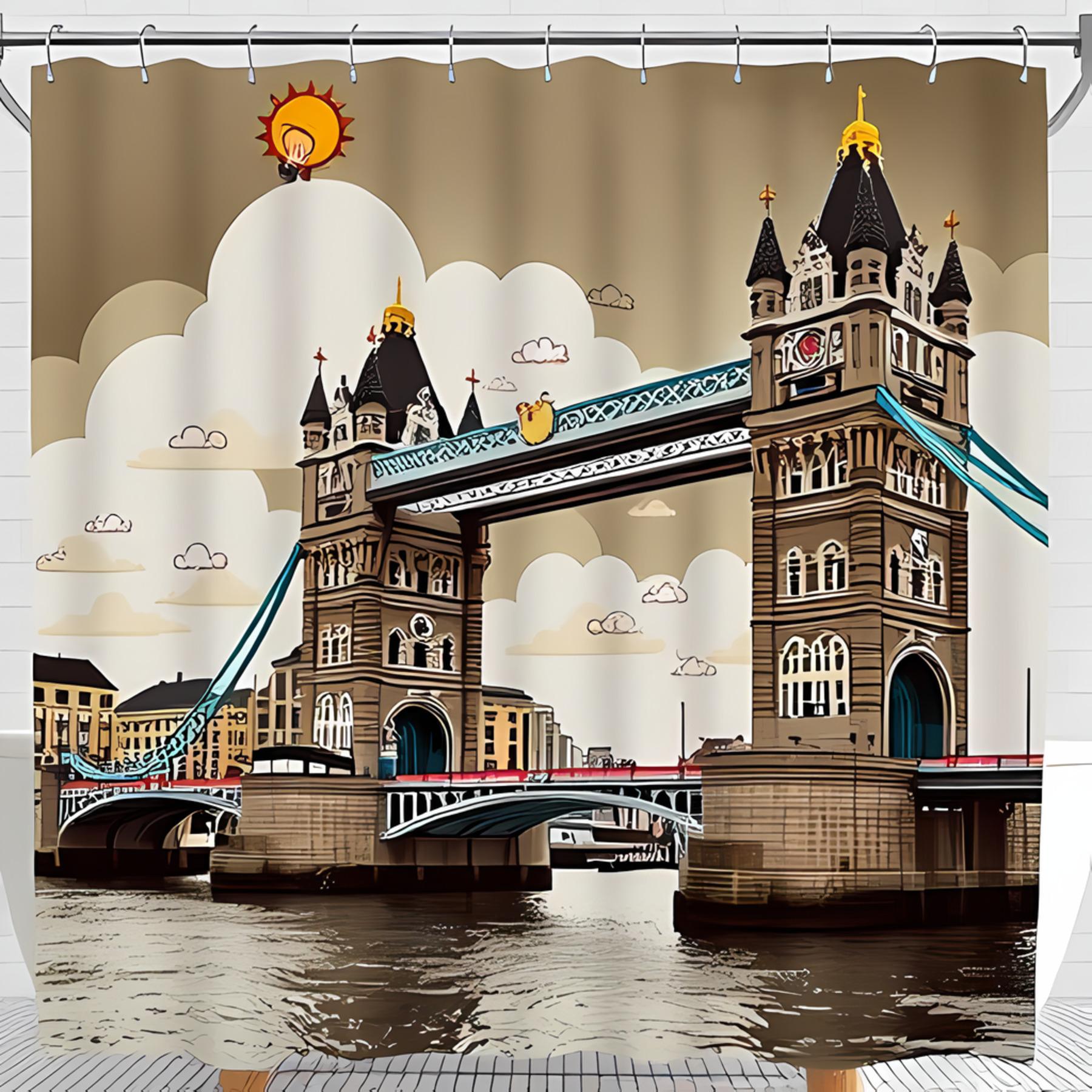Stylized Tower Bridge Shower Curtain - Vintage London Landmark Design ...