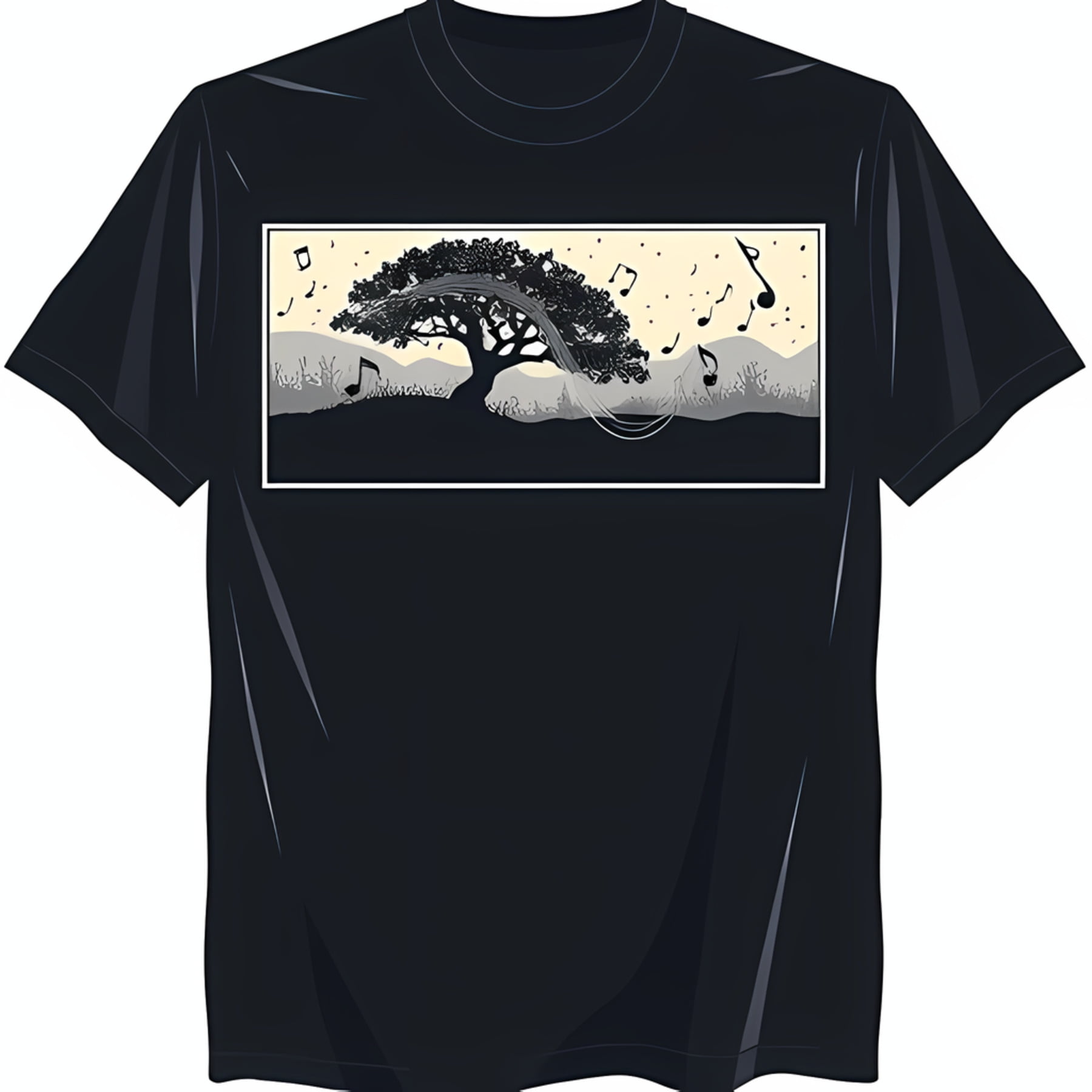 Stylized Tree Graphic Black T-Shirt with Musical Notes Design - Walmart.com