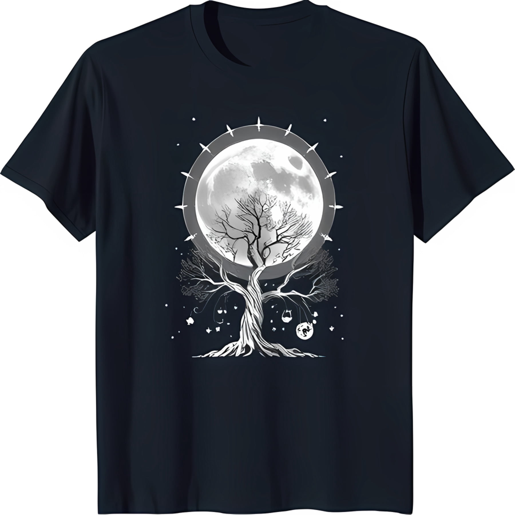 Stylized Tree and Full Moon Black T-Shirt Night Sky Design - Walmart.com