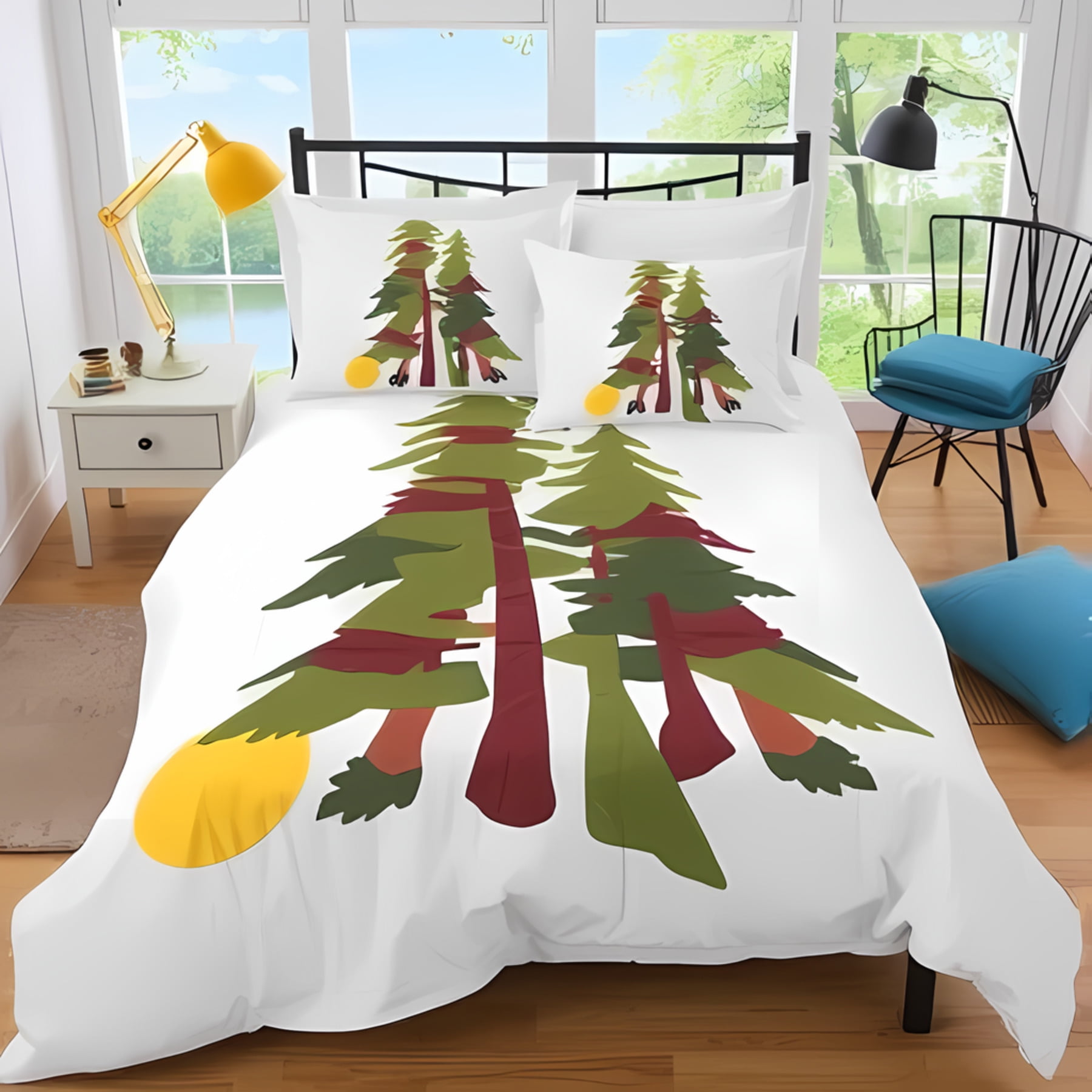 Stylized Trees Comforter Set Cozy Bedding with Bright Accents Perfect ...