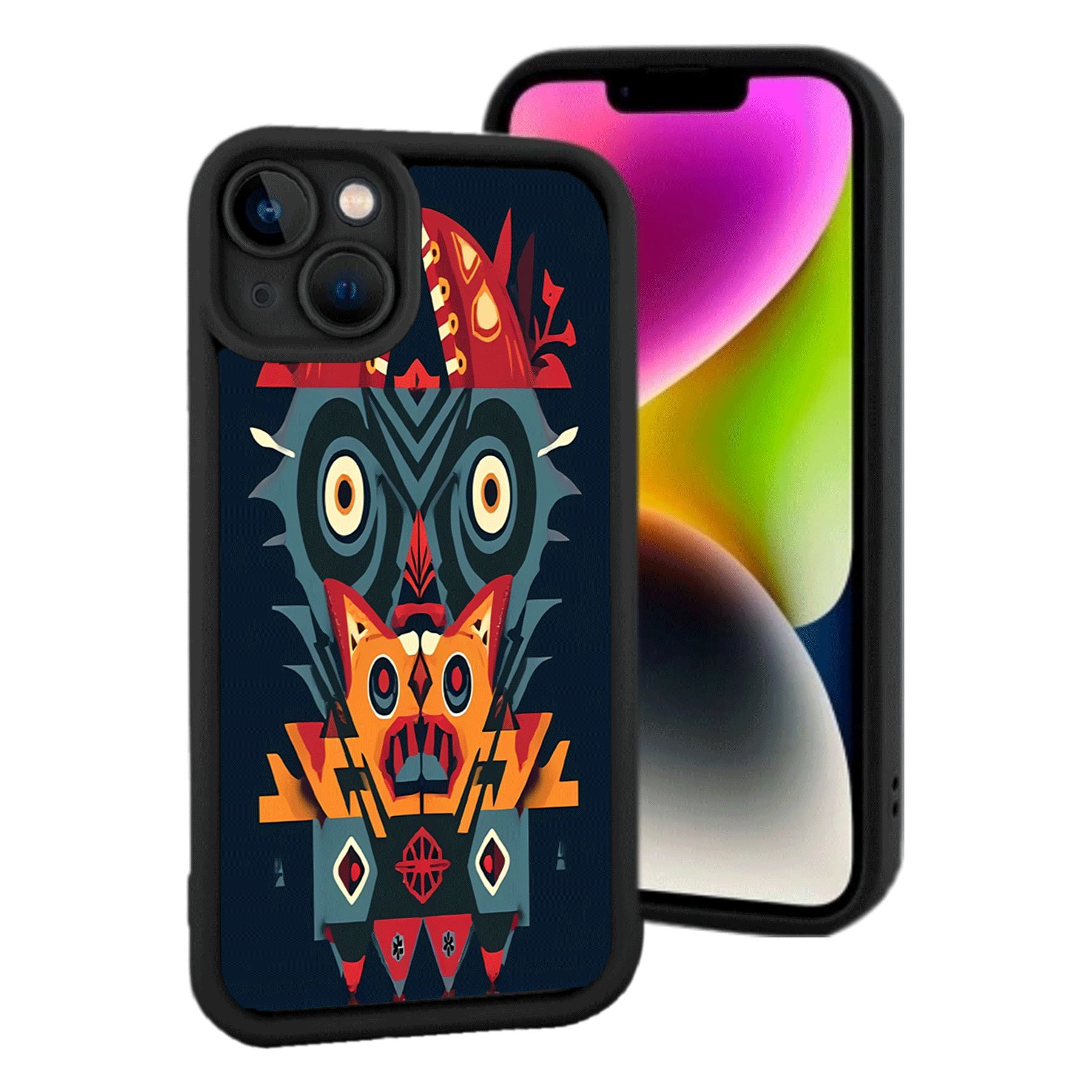 Stylized Tribal Mask Design iPhone 15 Case - Lightweight Yellowing ...