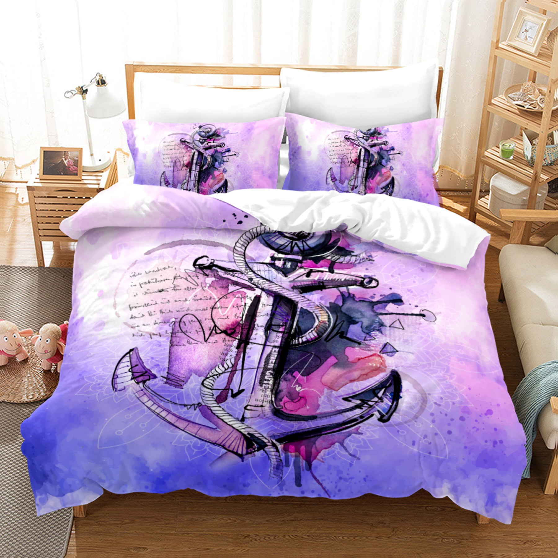Stylized Watercolor Bedding Set Design with Patterns - Dreamy Purple ...