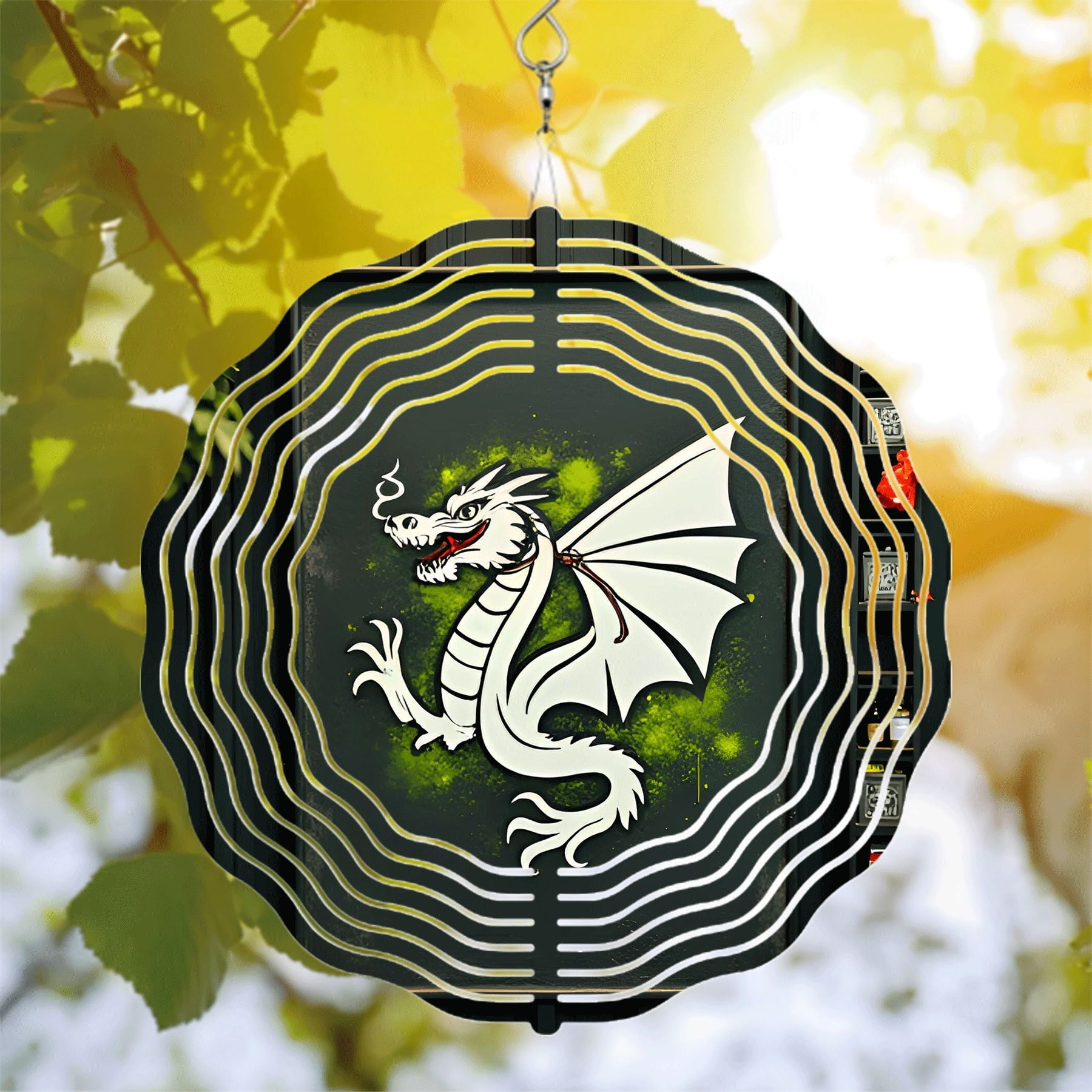 Stylized White Dragon Metal Wind Spinner - Fierce Design with Sound ...