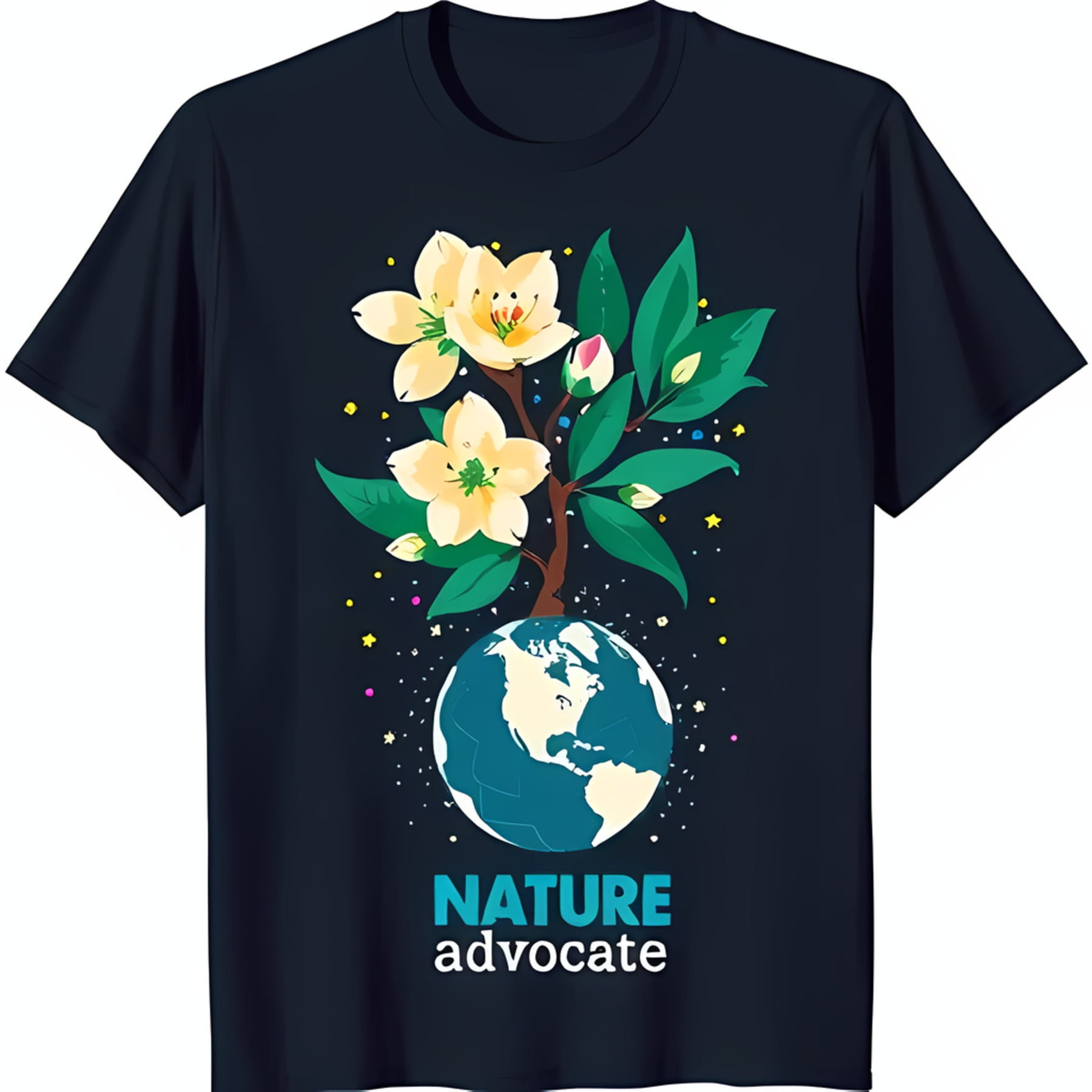 Stylized White Flower Growing from Planet Earth T-Shirt Nature Advocate ...