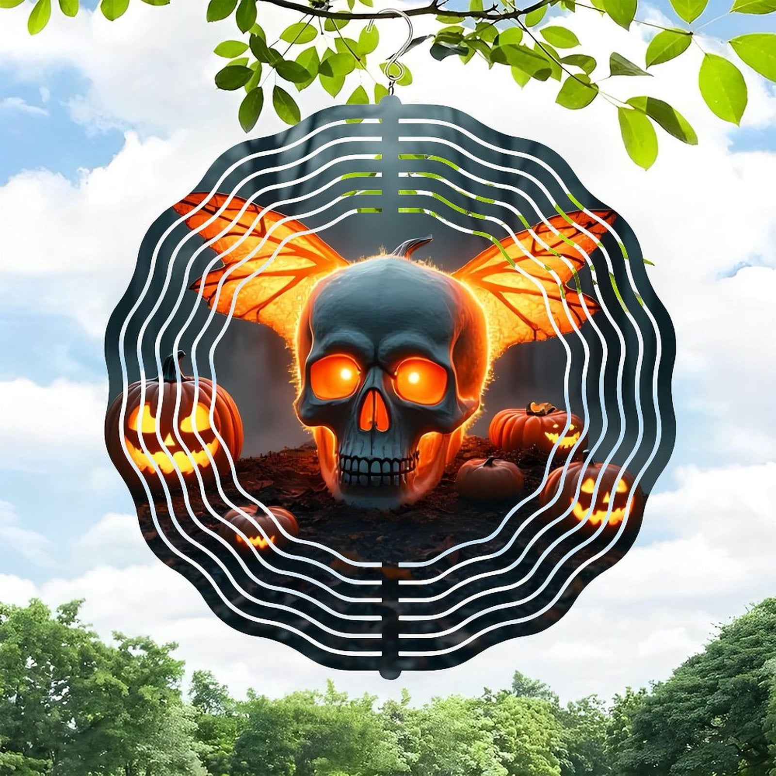 Stylized Wind Spinner with Glowing Orange Eyes & Vibrant Wings - Unique ...