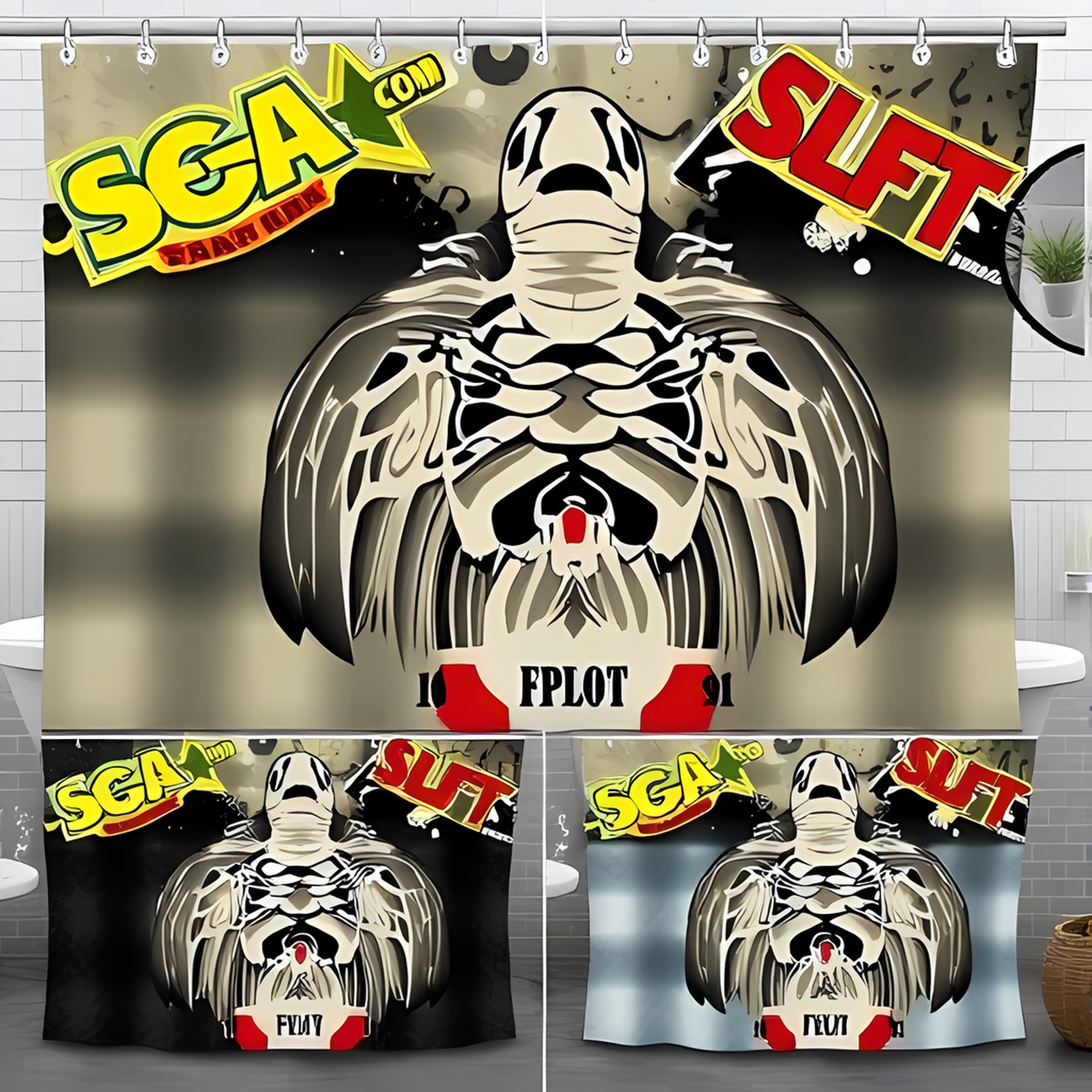 Stylized Winged Skeletal Creature Shower Curtain with Graffiti Art ...