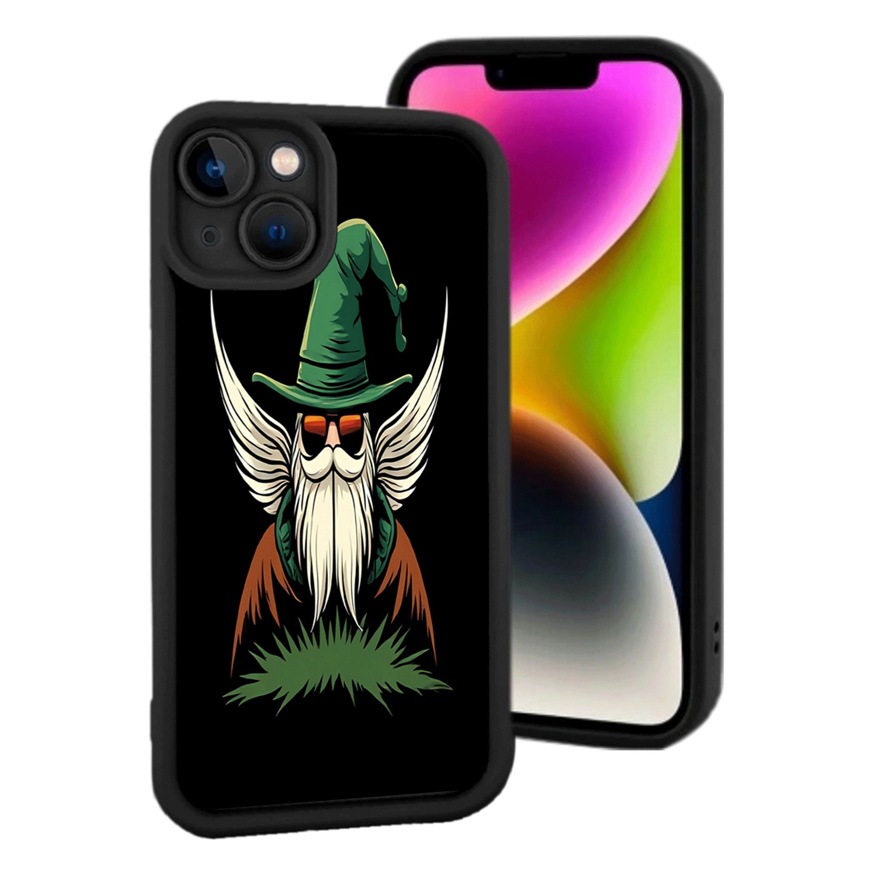 Stylized Wizard Phone Case for iPhone 15 - Green Hat White Beard ...