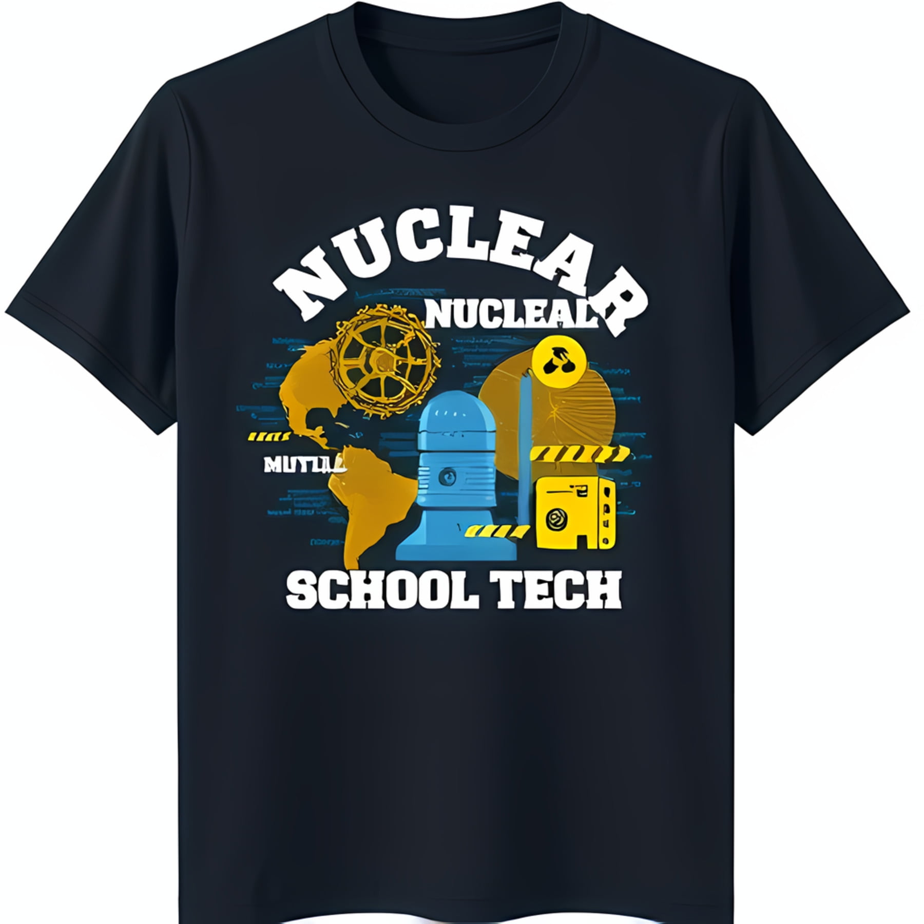 Stylized World Map & Nuclear Reactor Graphic T-Shirt 'NUCLEAR SCHOOL ...