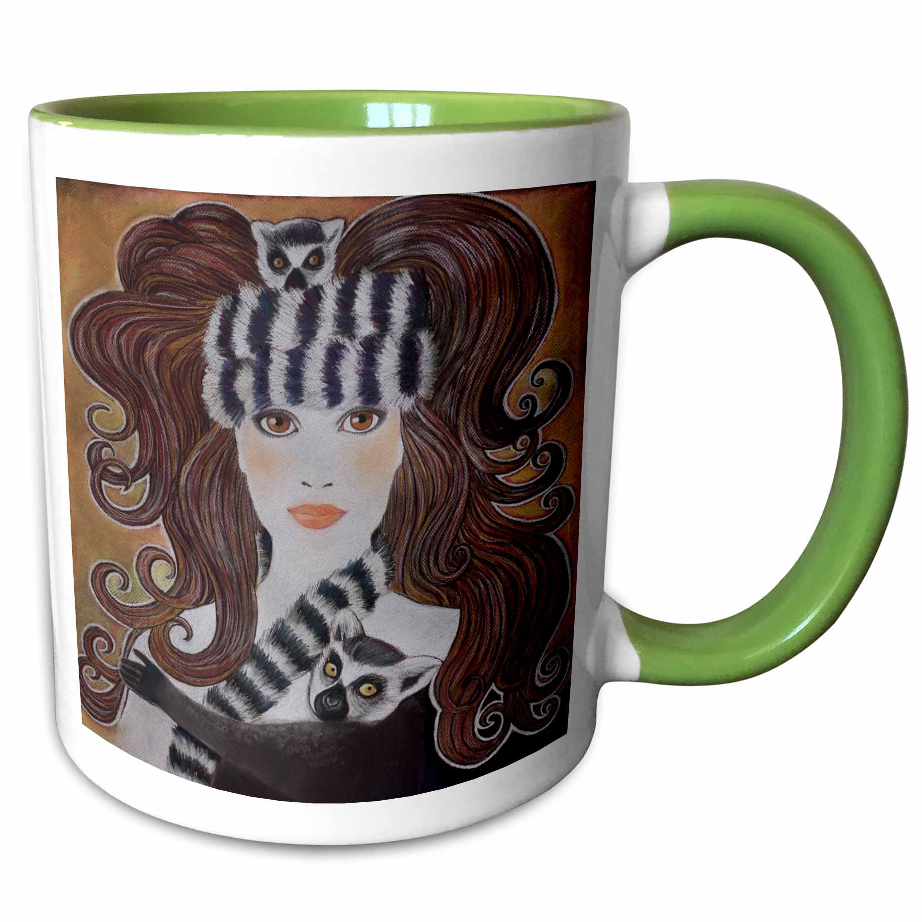 Stylized art Lemurs wild animal Madagascar Woman hat whimsical pastel ...