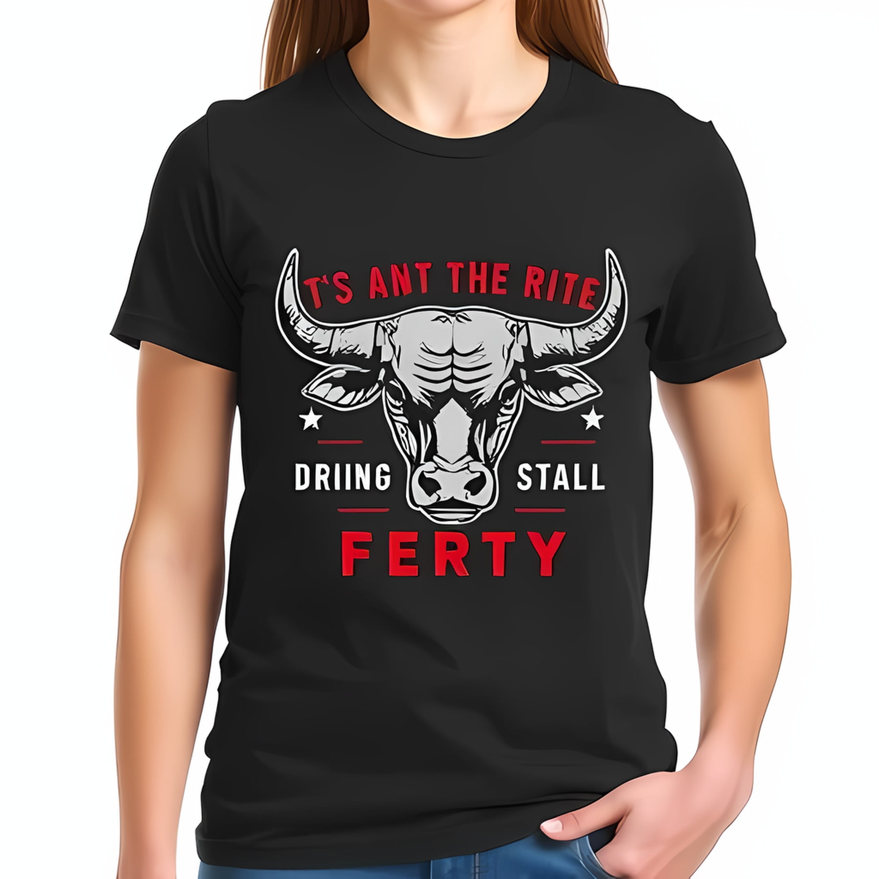 Stylized 's Head Graphic T-Shirt - "T'S ANT THE RITE DRIING STALL FERTY ...