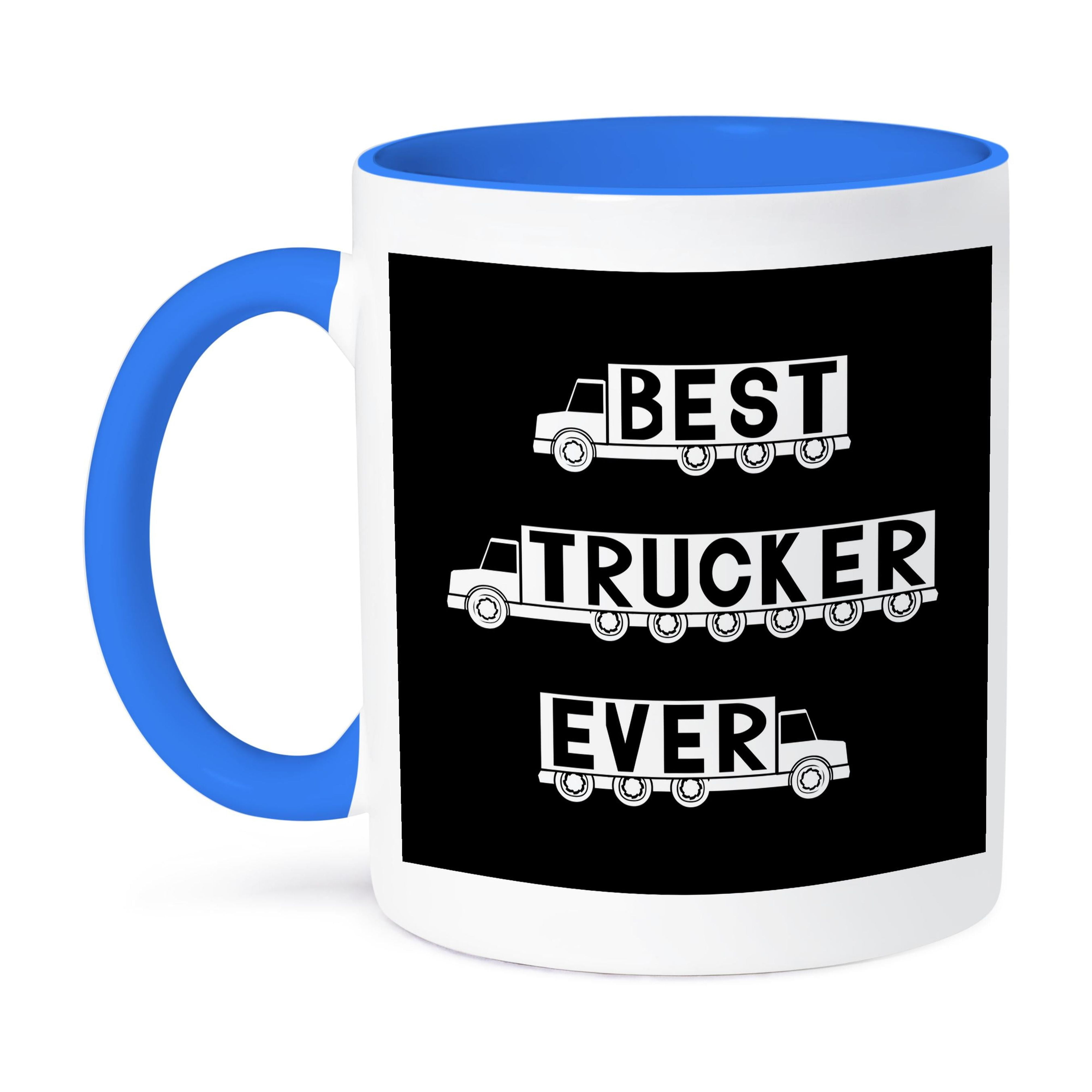 3dRose, Stylized uncommon text Best Trucker Ever. White on black, 11oz ...