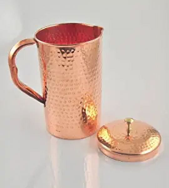 Stylla London® Handmade 100% Hammered Copper Jug Pitcher with Handle and Lid Best for Water ...