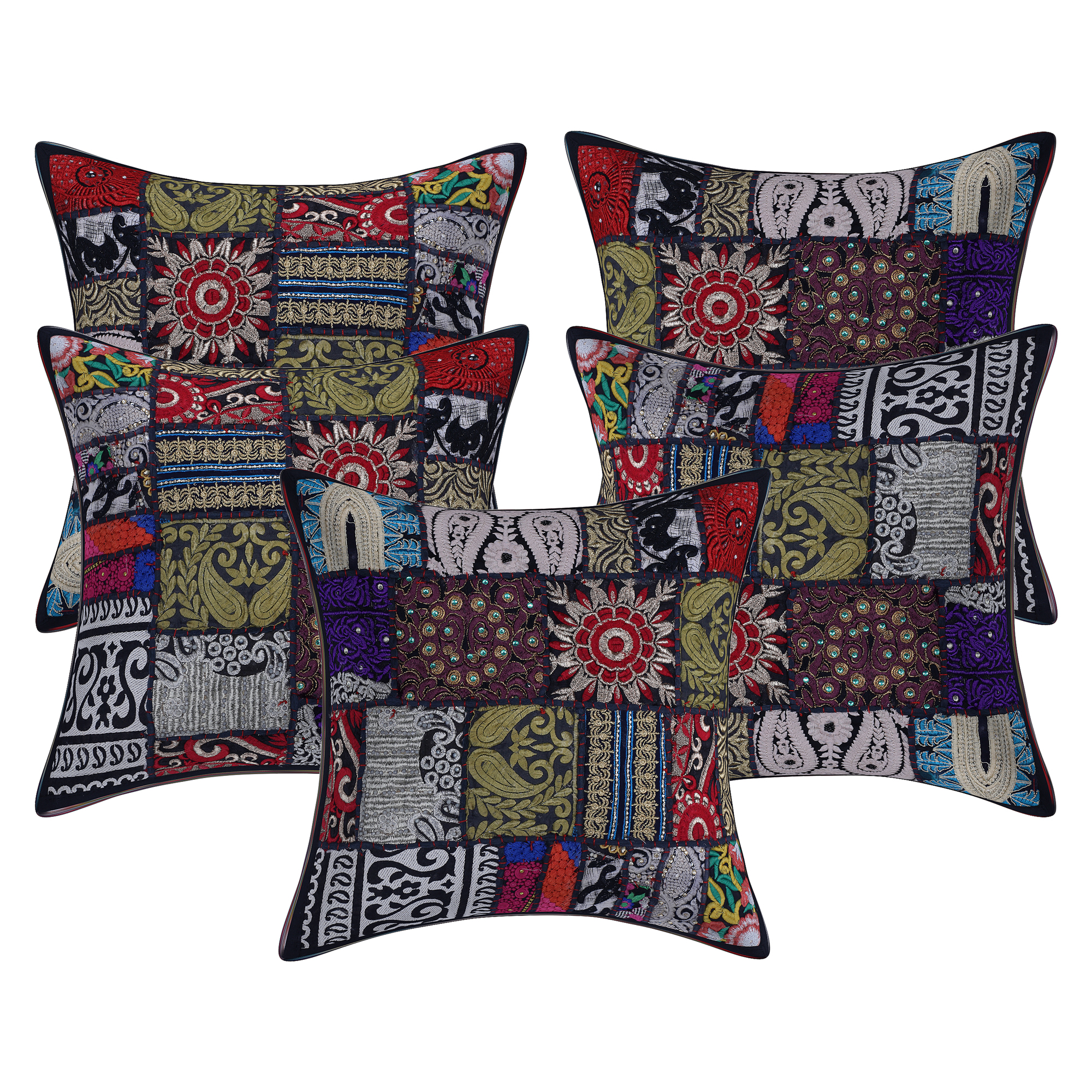 Stylo Culture Ethnic Cotton Decorative Throw Pillow Covers Black 16x16 ...