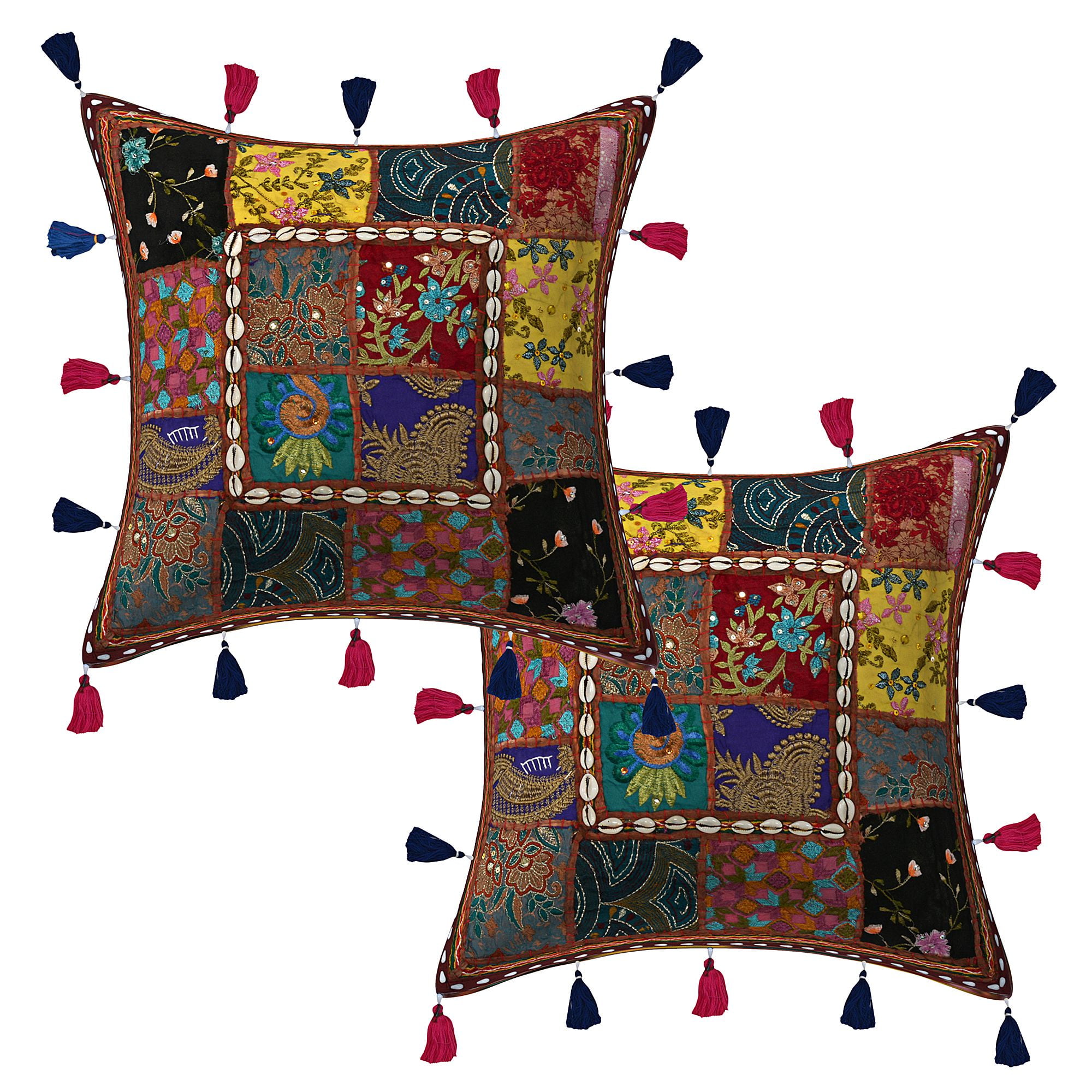 Stylo Culture Ethnic Couch Throw Pillow Covers Patchwork 16x16 ...