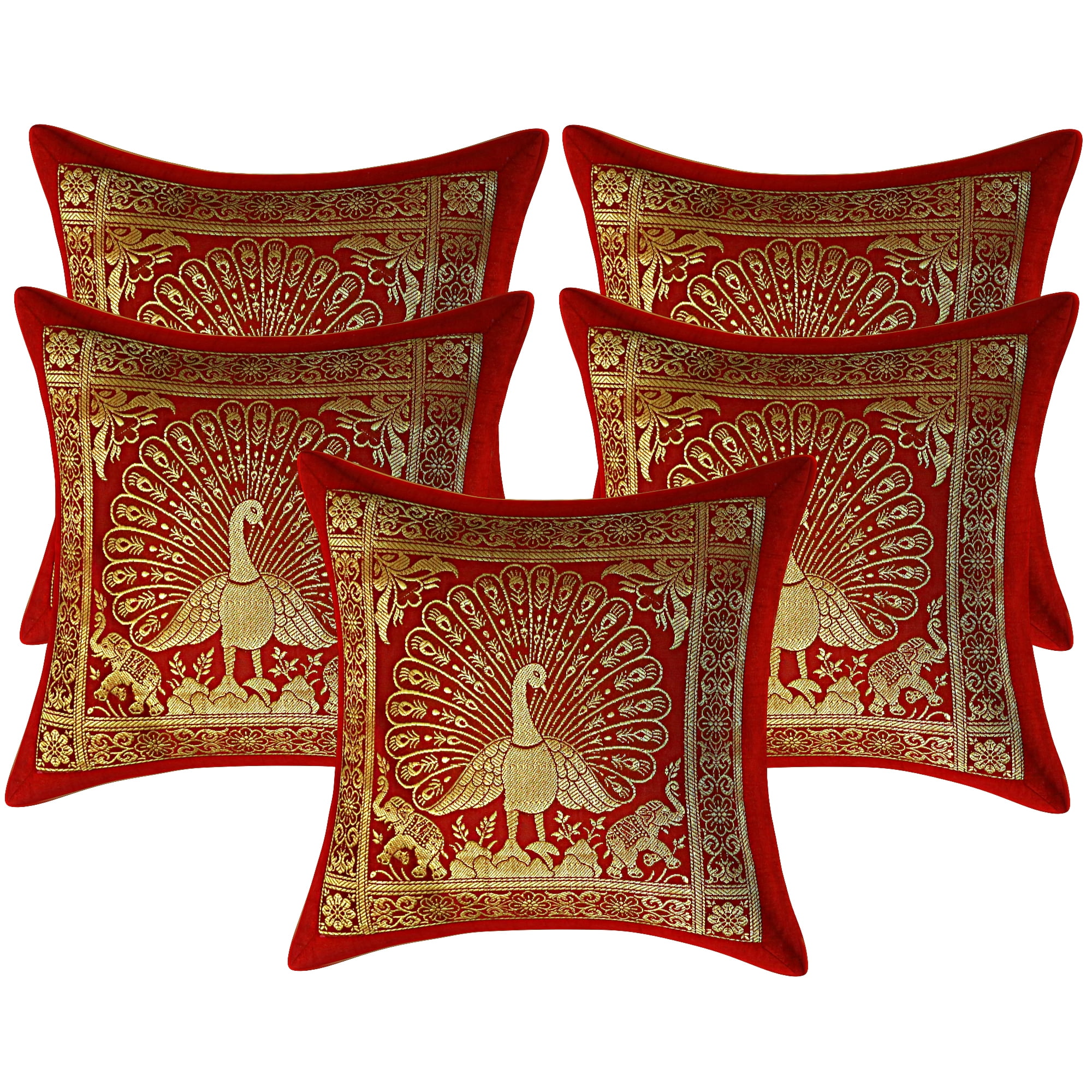 Stylo Culture Ethnic Living Room Brocade Burgundy Maroon And Gold Throw ...