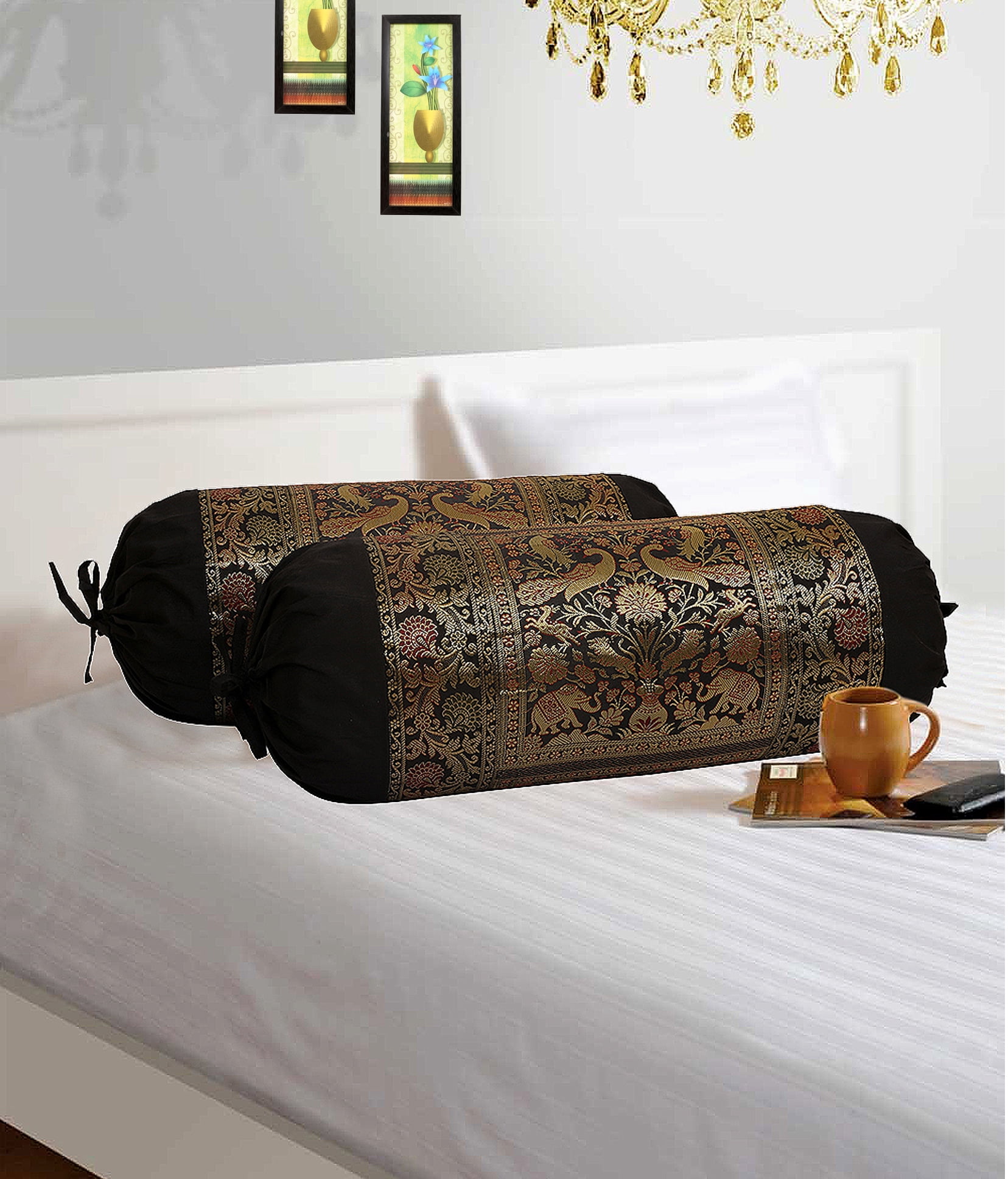 Stylo Culture Ethnic Polydupion Cylindrical Tube Pillow Bolster Pillow ...