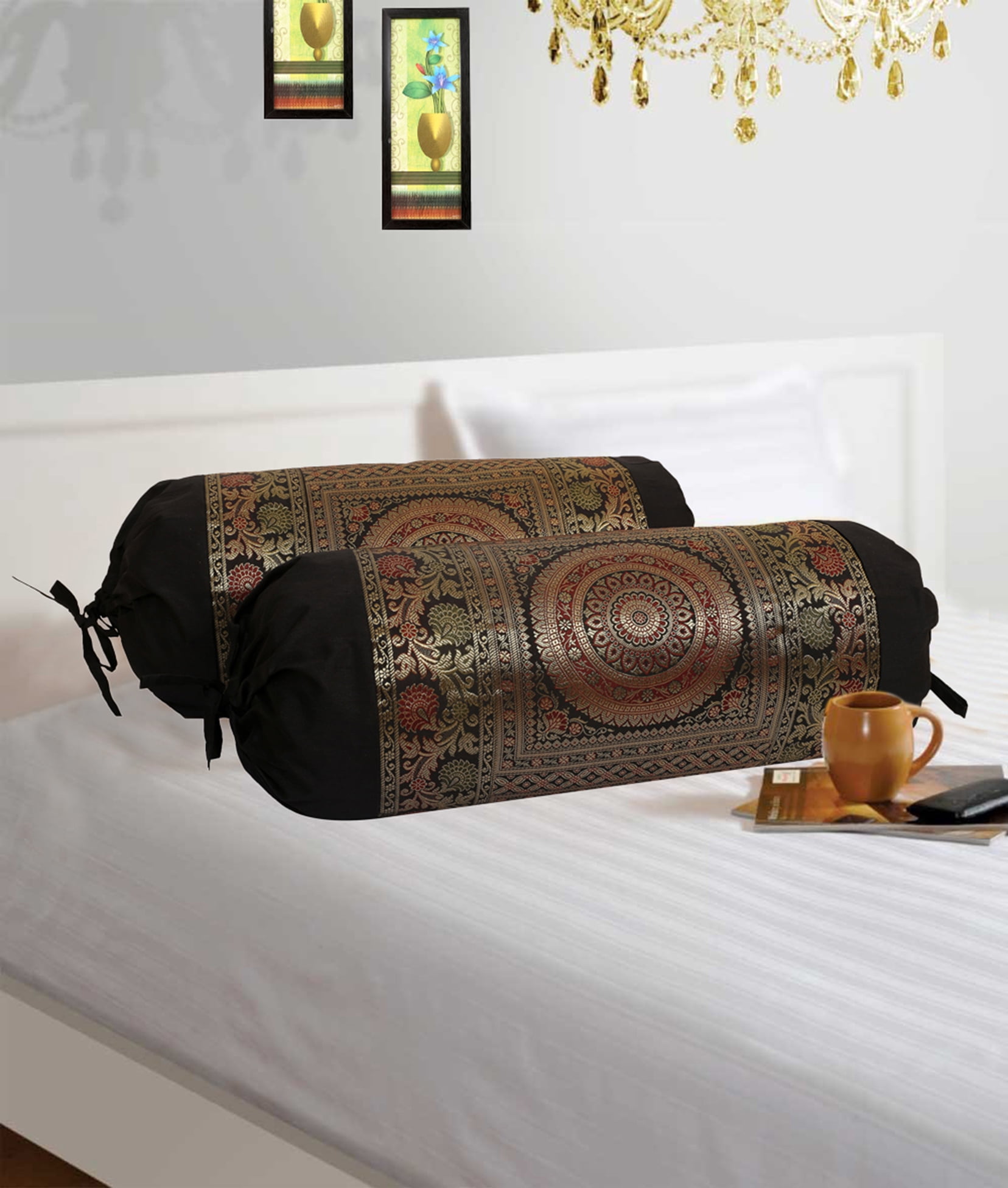 Stylo Culture Ethnic Polydupion Cylindrical Tube Pillow Bolster Pillow ...