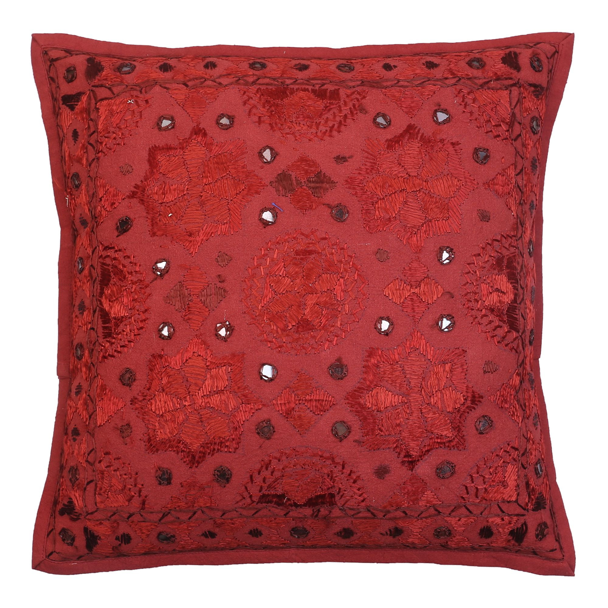 Stylo Culture Indian Chair Seat Throw Pillow Cover 16 x 16 Embroidered ...