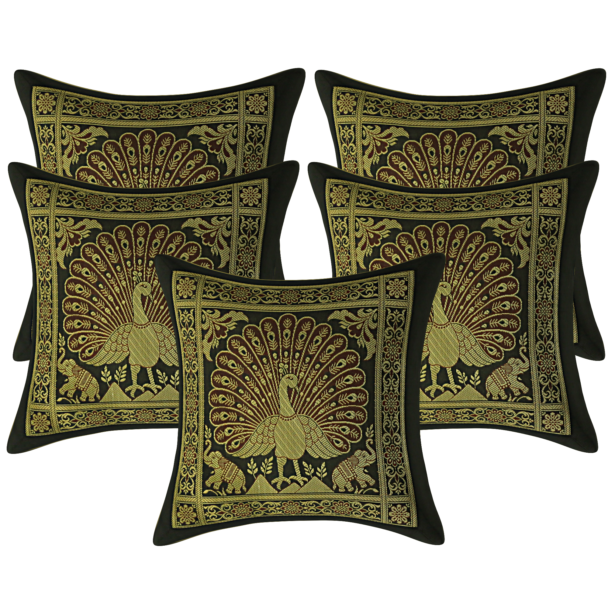 Stylo Culture Indian Decorative Brocade Black And Gold Throw Pillow ...