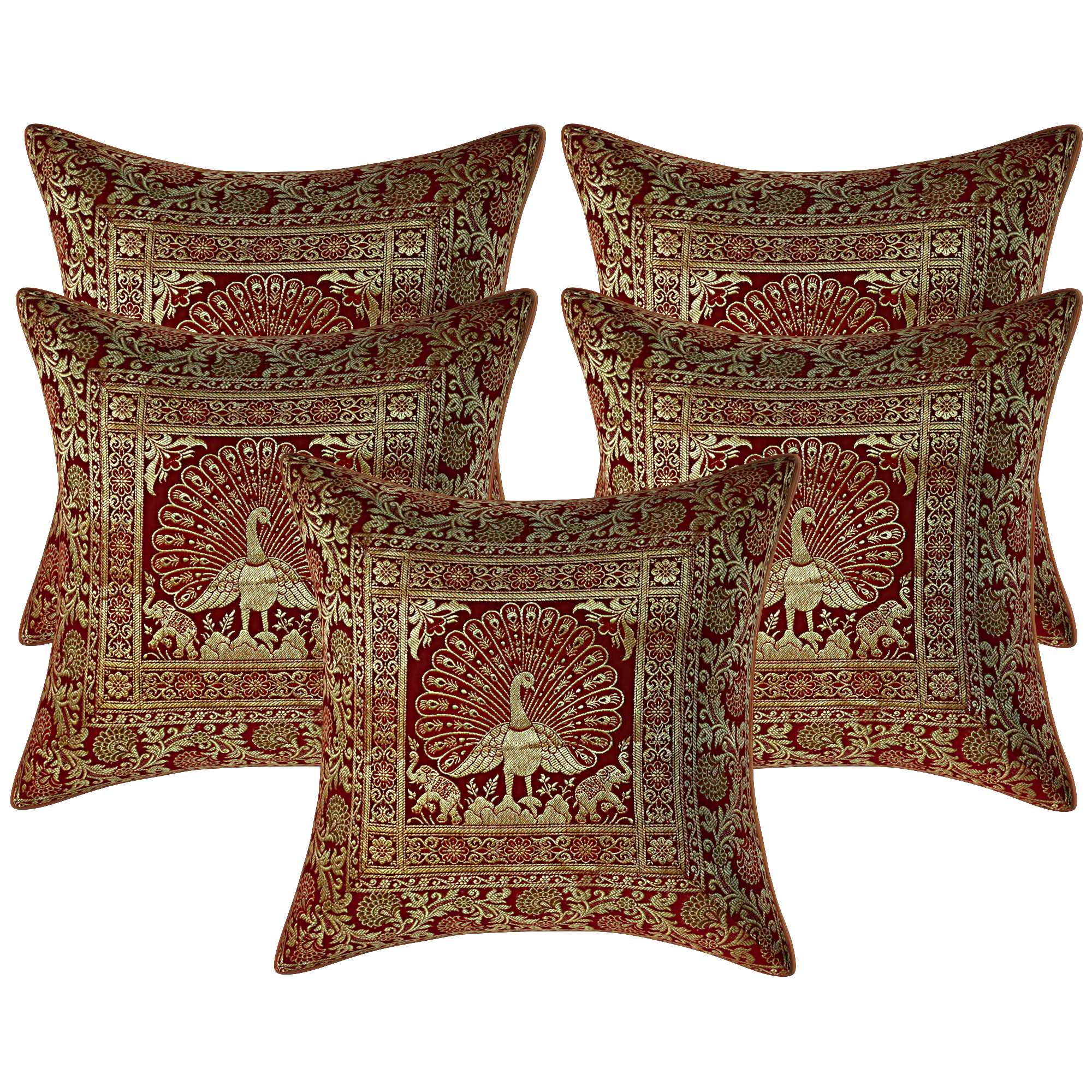 Stylo Culture Indian Decorative Brocade Burgundy Maroon And Gold Throw ...