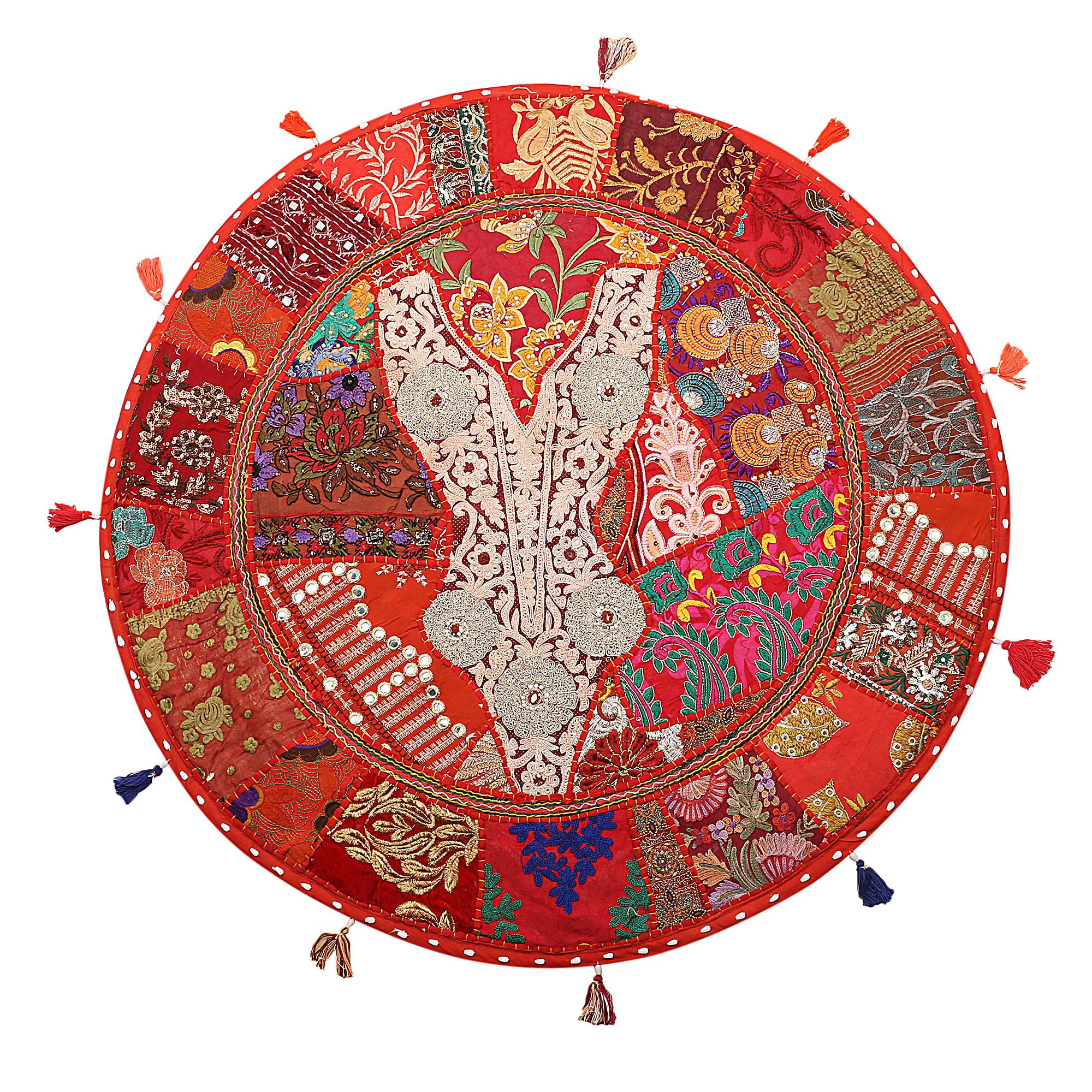 Stylo Culture Indian Round Throw Pillows For Bedroom Vintage Patchwork ...