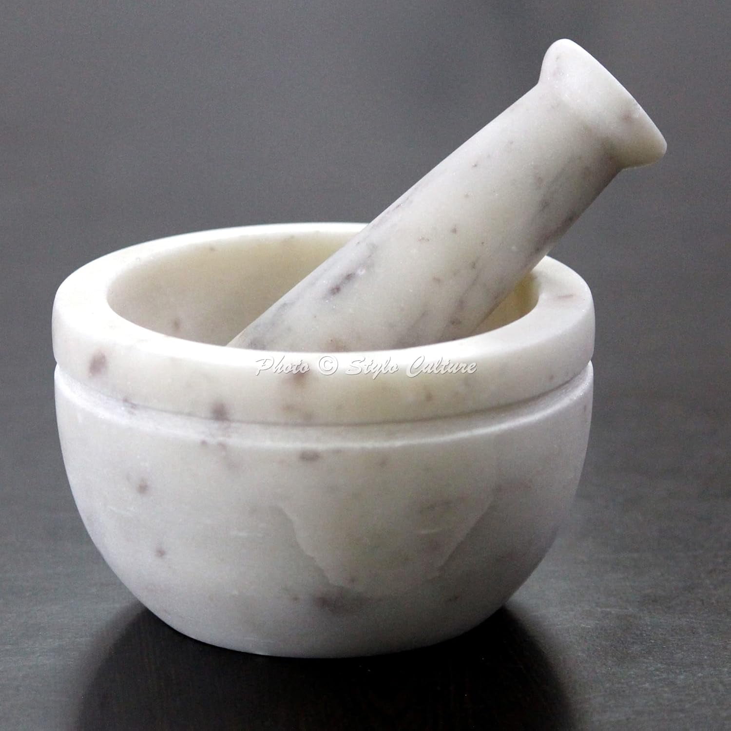 Stylo Culture White Marble Mortar And Pestle Set 5 Inch Round ...