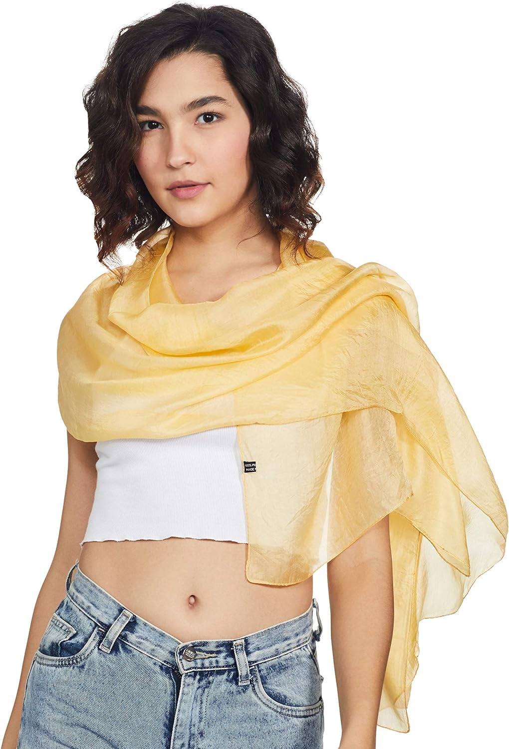 Stylore 100% Silk Scarf Lightweight Shawl Wrap Scarves Solid Golden ...