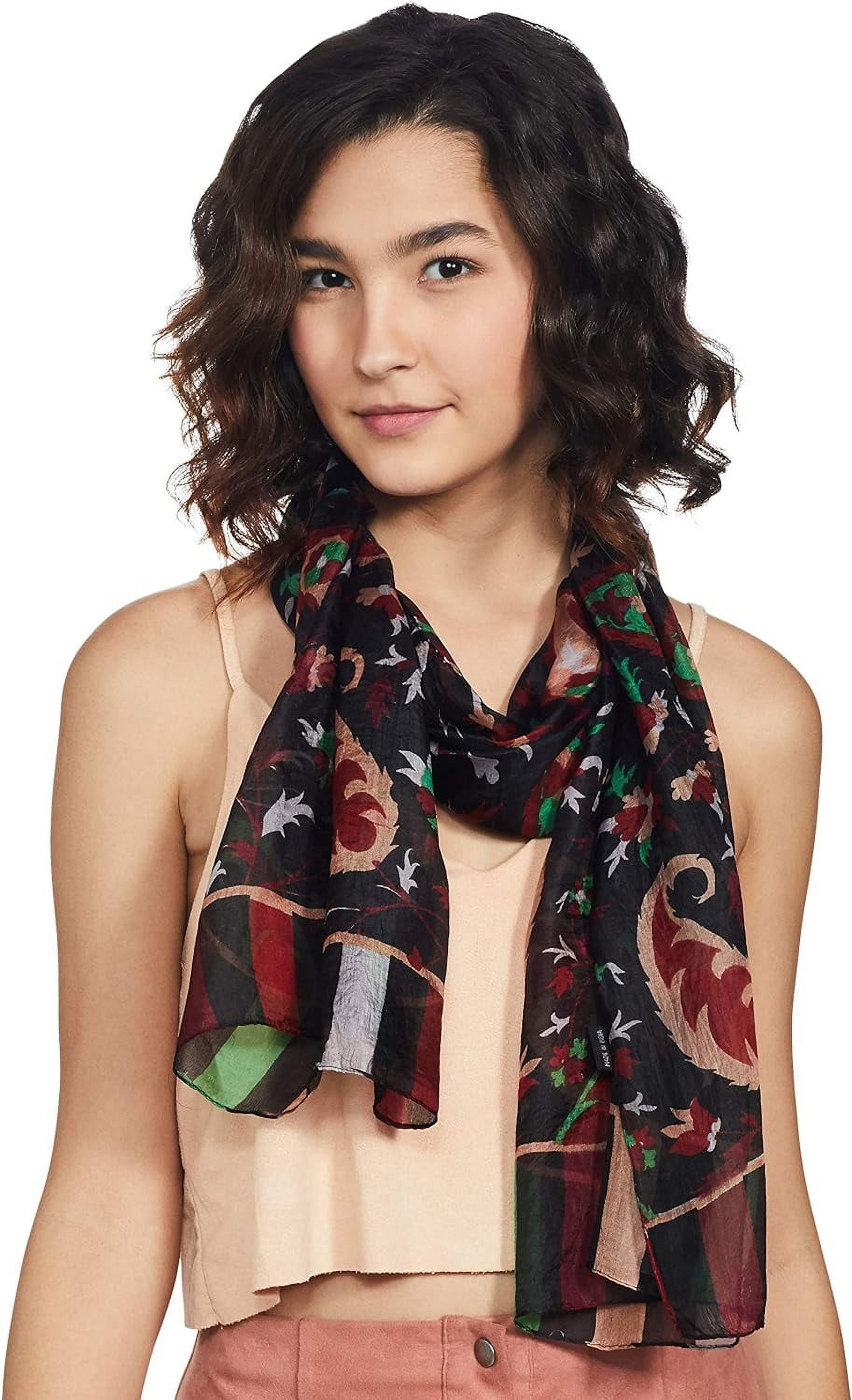 Stylore 100% Silk Scarf Lightweight Sunscreen Wrap Paisley Art Black ...