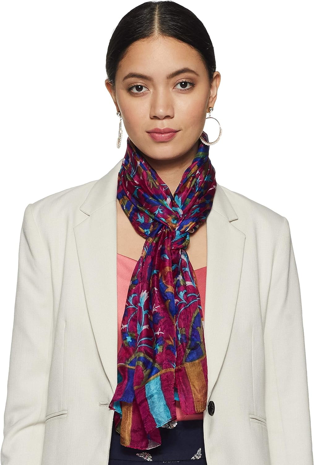 Stylore 100% Silk Scarf Lightweight Sunscreen Wrap Paisley Art Magenta ...