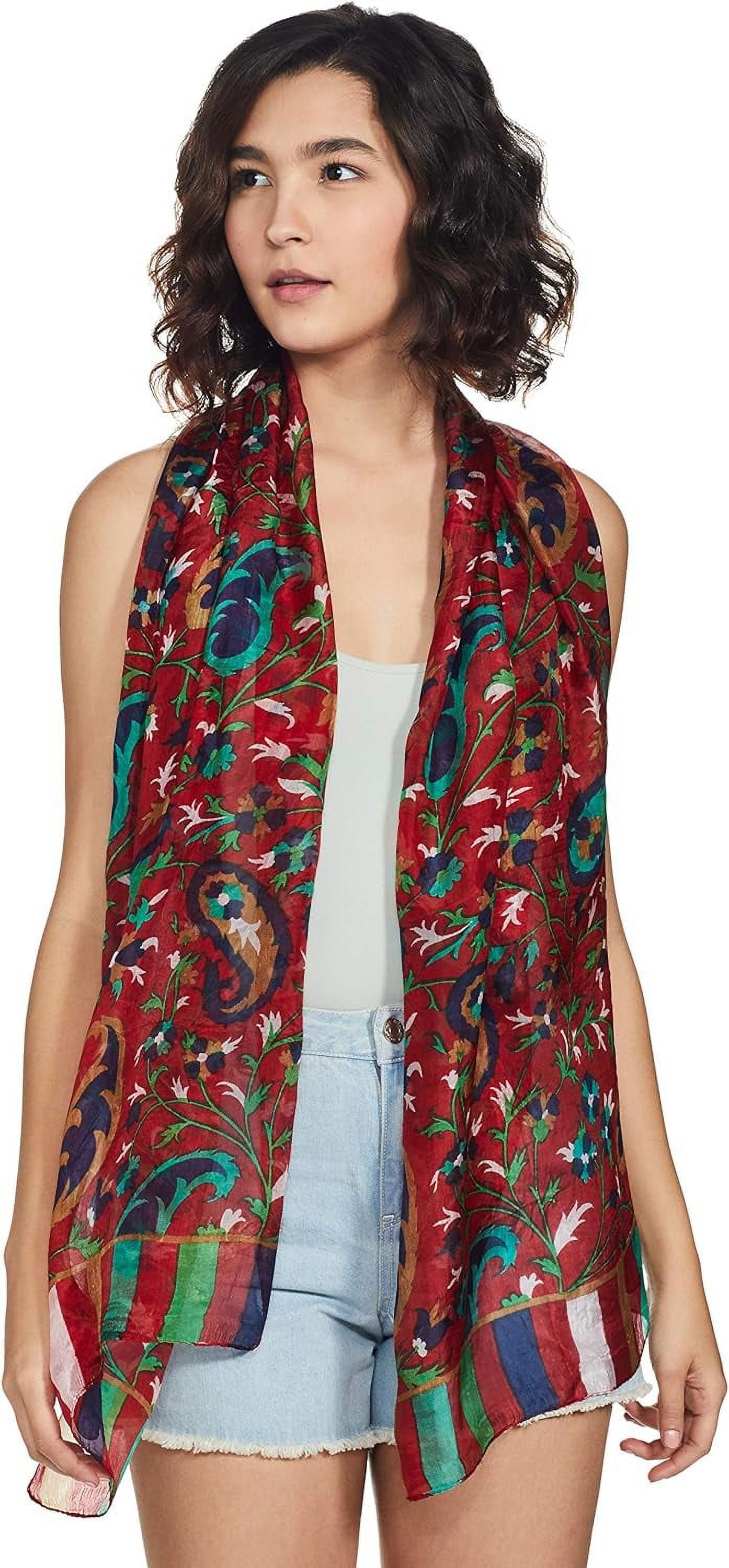 Stylore 100% Silk Scarf Lightweight Sunscreen Wrap Paisley Art Red ...