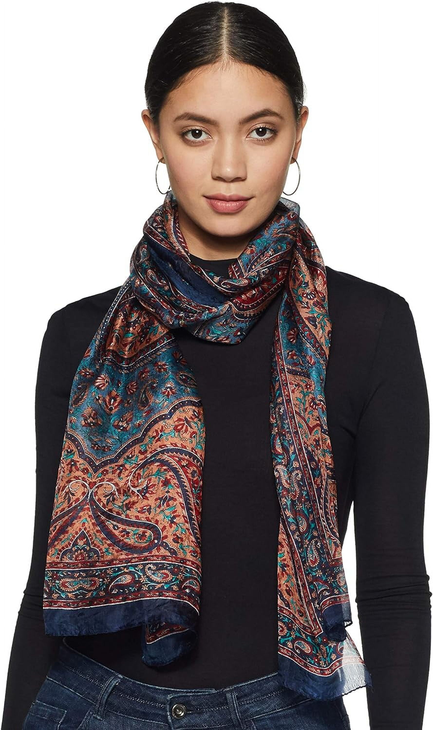 Stylore 100% Silk Scarf Lightweight Sunscreen Wrap Paisley Four Navy ...