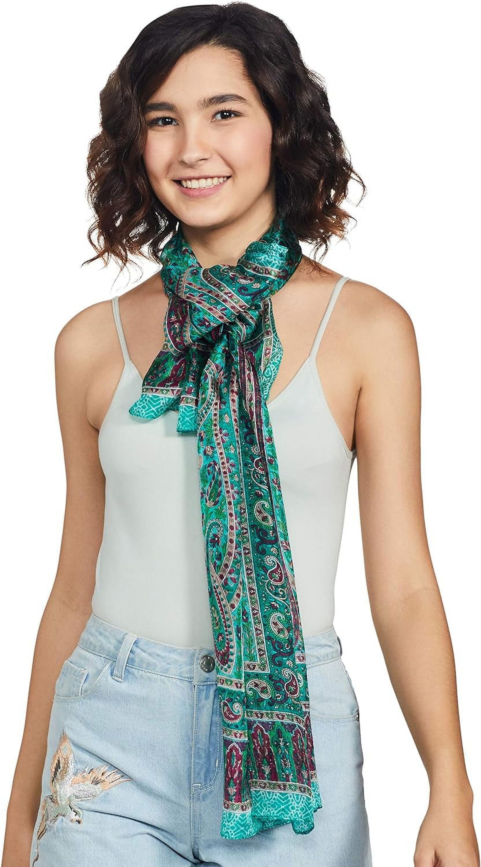Stylore 100% Silk Scarf Lightweight Sunscreen Wrap Paisley Small Green ...